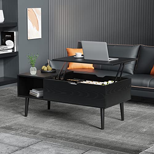 Coffee Table, Lift Top Coffee Table for Living Room, Small Coffee Table with Storage, Adjustable Shelf and Storage Compartment, Living Room Dining Table for Apartment, Reception Room, Tiny Home