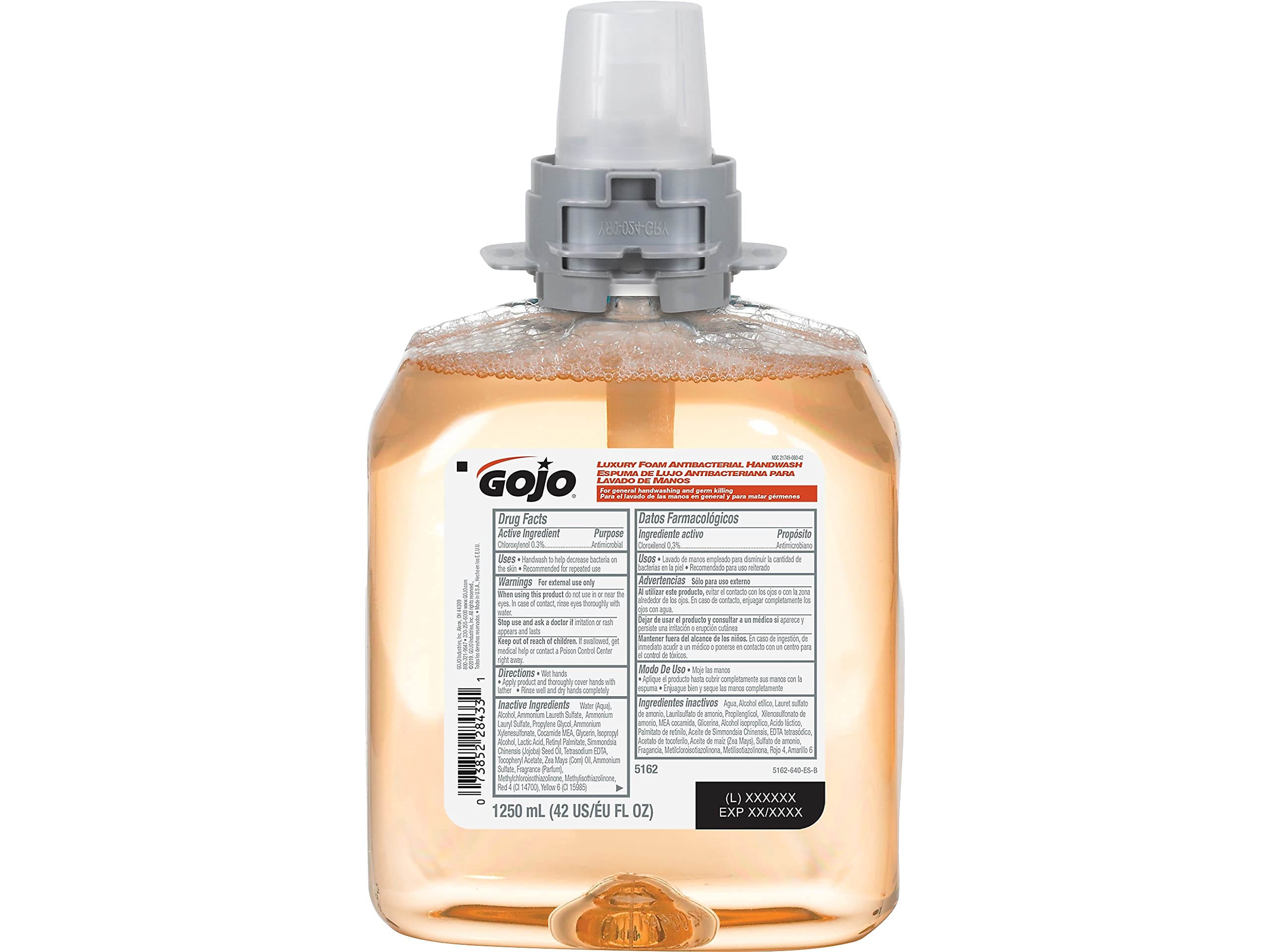 GOJO Luxury Foam Antibacterial Handwash, Fresh Fruit Fragrance, 1250 mL Foam Hand Soap Refill FMX-12 Push-Style Dispenser (Pack of 4) – 5162-04