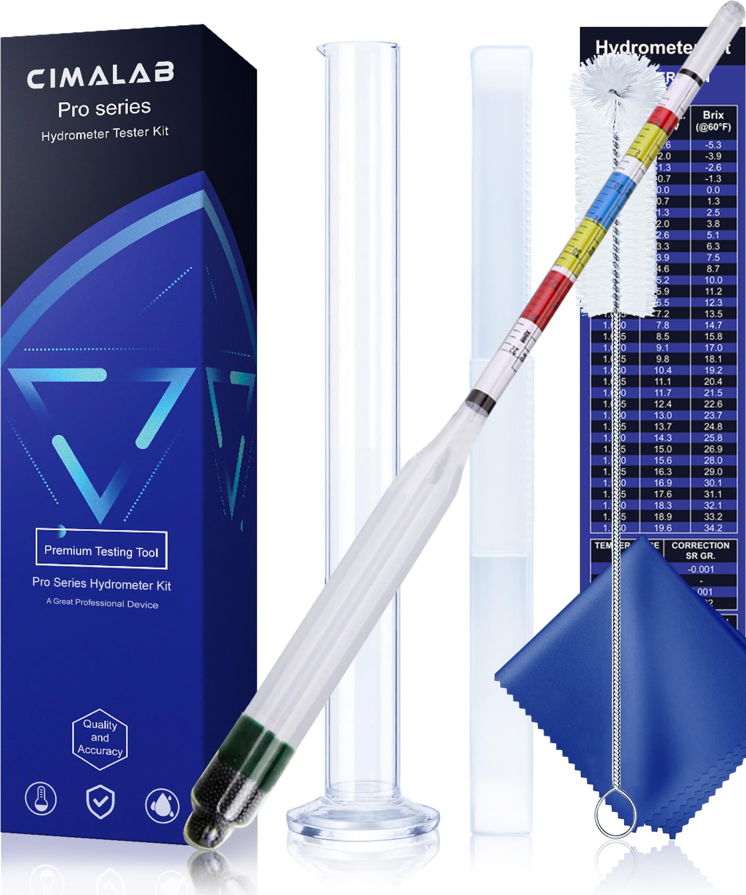 Cimalab Triple Scale Hydrometer, Specific Gravity Hydrometer for Wine, Mead, Kombucha & Beer, Mead Making Kit, ABV Hydrometer Tester, Brix Test, Hydrometer Alcohol Tester for Home Brewing Supplies