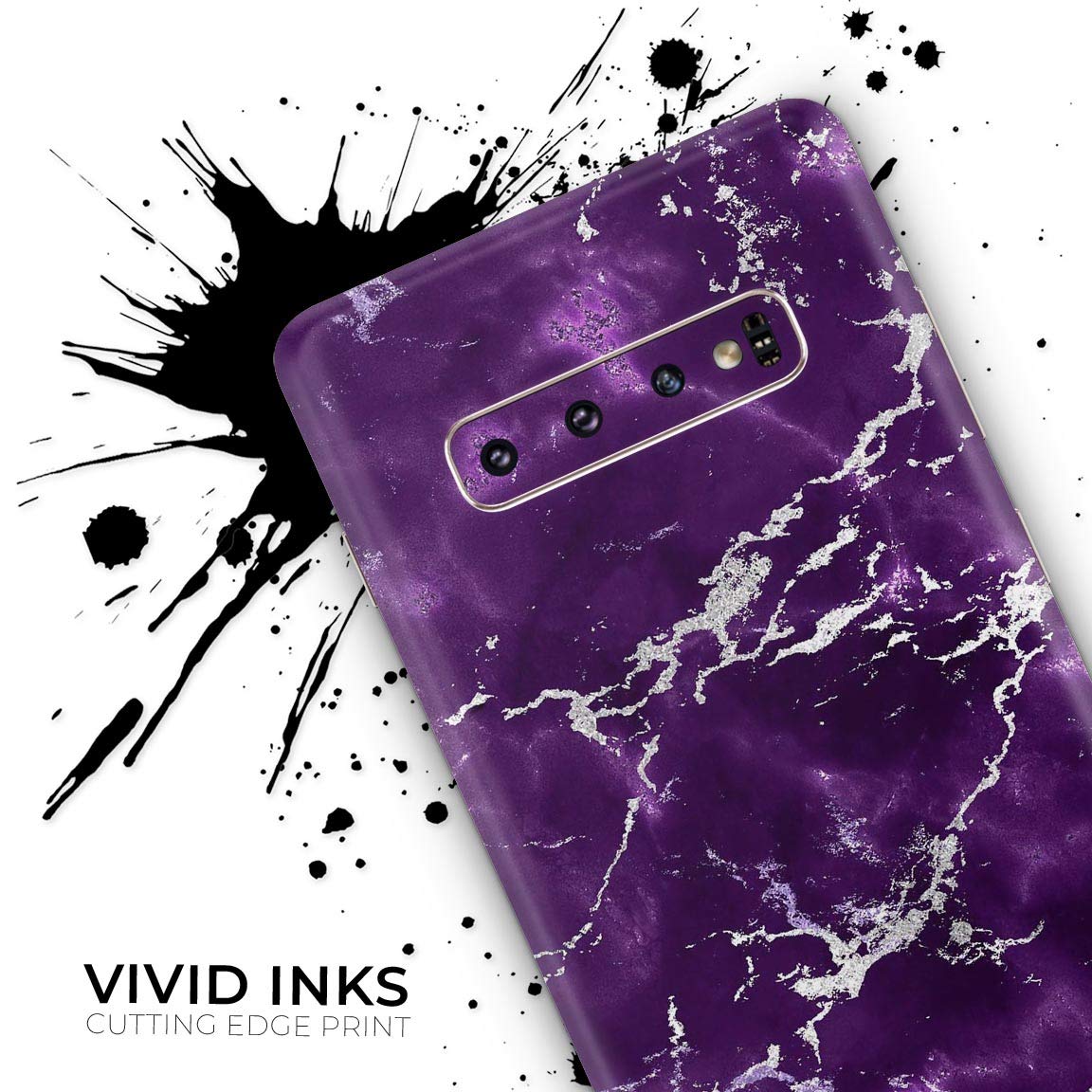DesignSkinz Purple Marble & Digital Silver Foil V7 Protective Vinyl Decal Wrap Skin Cover Compatible with The Samsung Galaxy S20 (Screen Trim & Back Glass Skin)