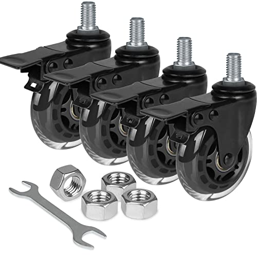 8T8 3 Inch Rubber Caster Wheels Heavy Duty with Brakes, 1/2''-13 x 1" Threaded Stem Casters Set of 4 (Screw Diameter 1/2", Length 1"), Quiet and Smooth Rolling Castors for Furniture Hardwood Floors