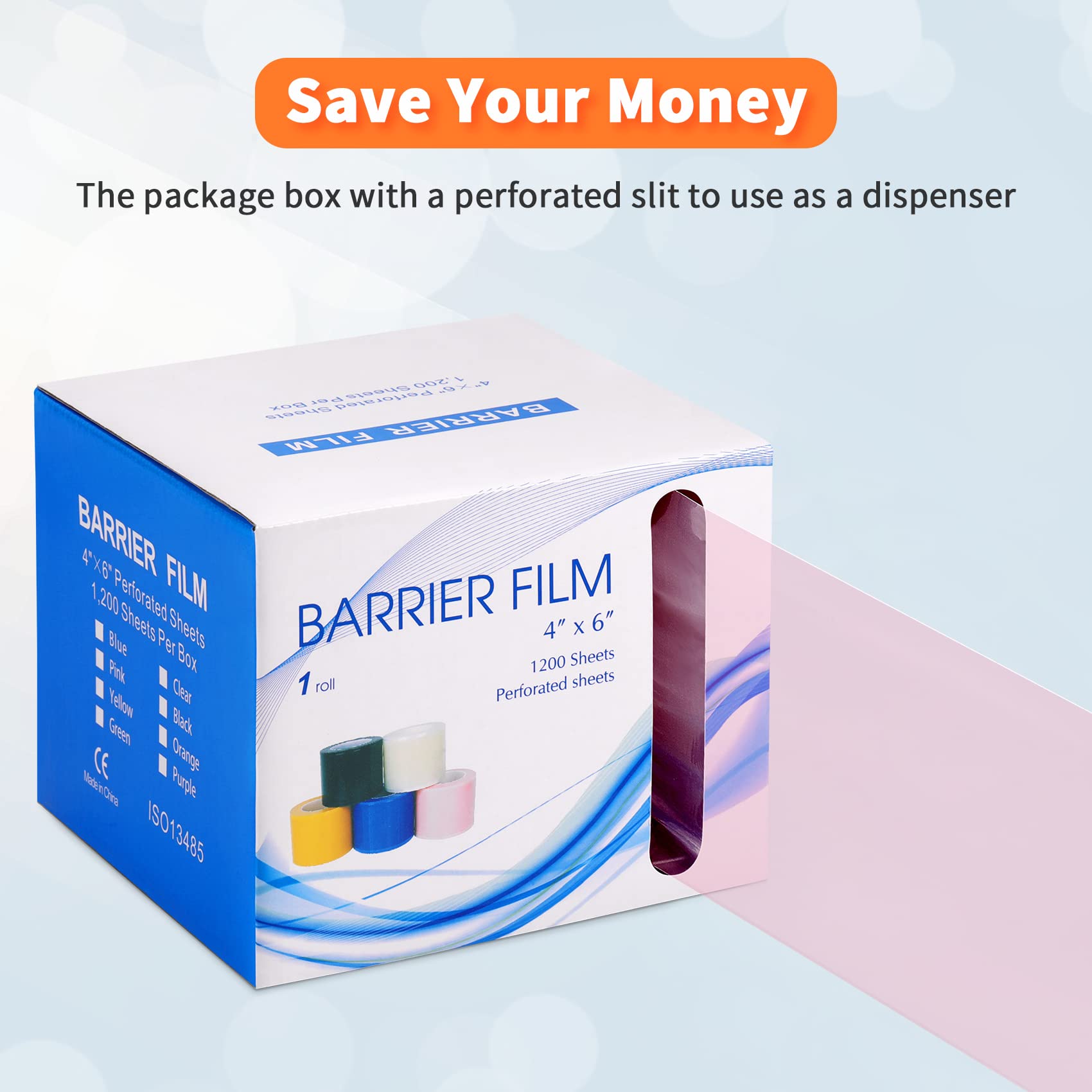 Annhua Barrier Film Dental Surface Barriers Adhesive Tape Sheets, Pink Dental Barrier Tape Tattoo Tape 4" x 6" Disposable Barrier Sheets with Edge Dispenser Box - 1200 Sheets|1 Roll