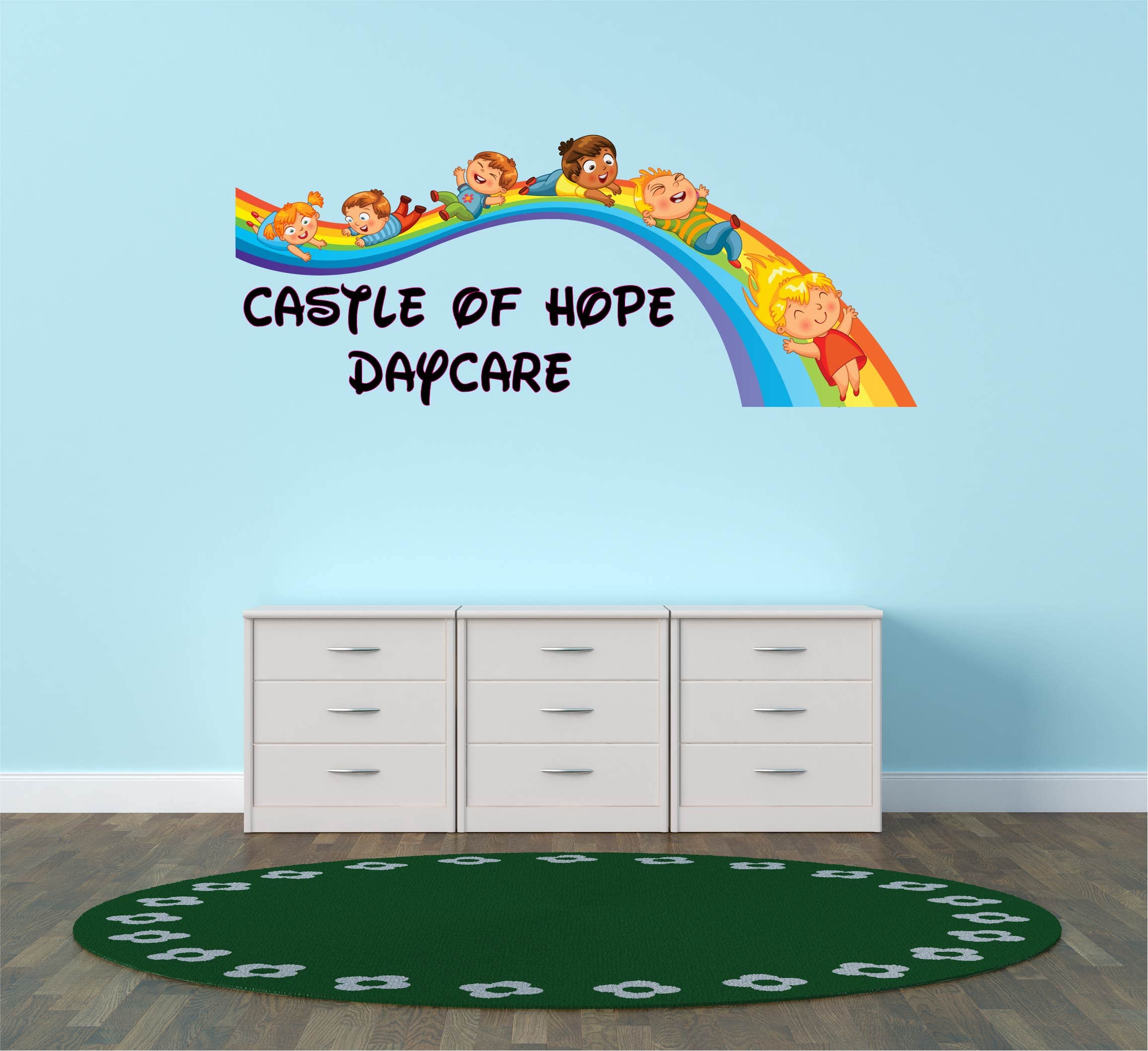 Childrens Wall Decal - Custom Daycare Welcome Sign - Personalized Name Vinyl Lettering (Large, 20"x40")