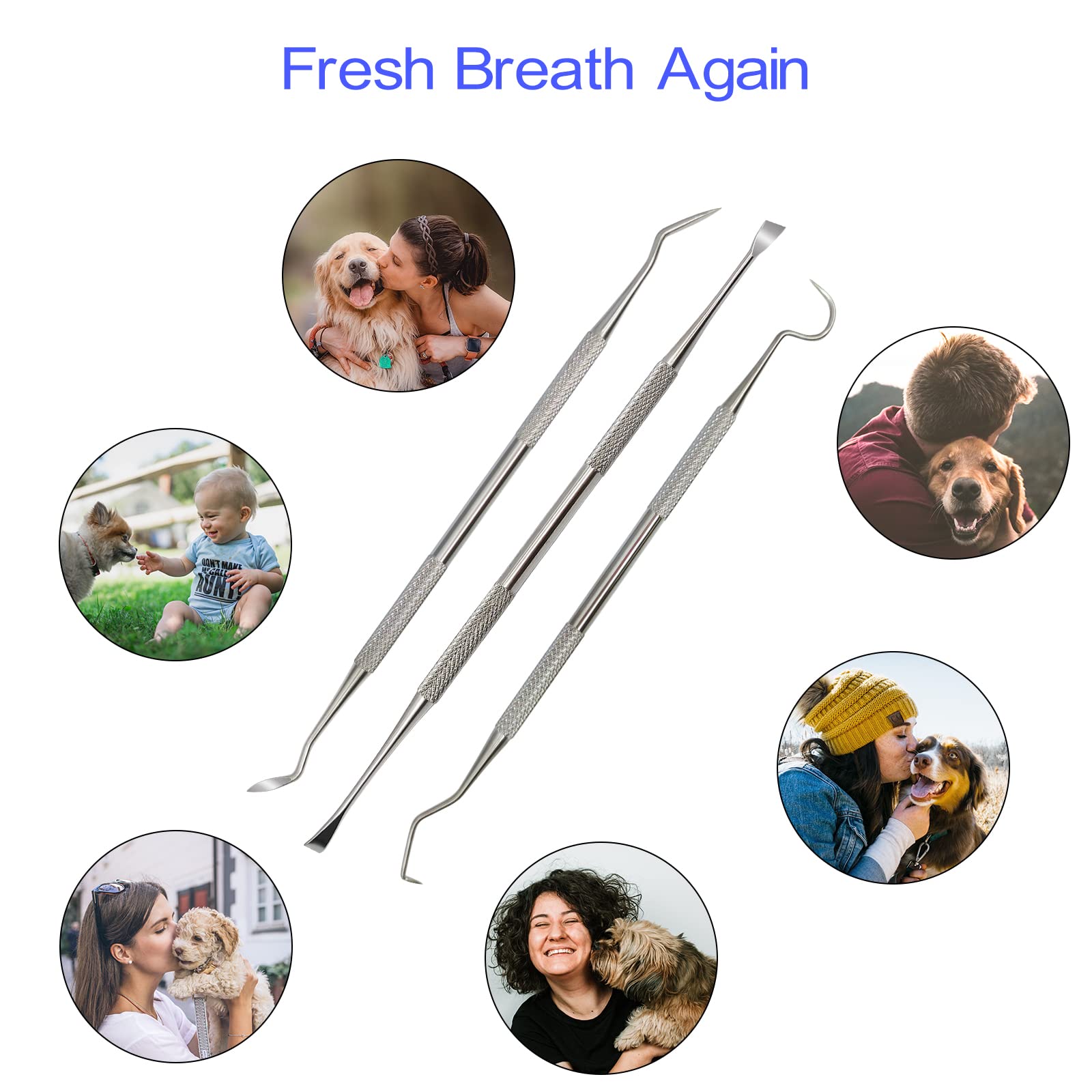 5 Pcs Dog Dental Tooth Scaler and Scraper Set with PU Carry Case, Including 2 Double-Headed Tartar Remover,1 Tooth Scraper, 1 Tweezers and 1 Mouth Mirror, Pet Teeth Cleaning Tools for Dog and Cat