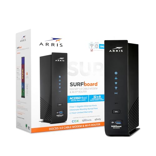 Arris (SBG7600AC2-RB) - Cable Modem Router Combo - Fast DOCSIS 3.0 & AC2350 WiFi,for Comcast Xfinity, Cox, Charter Spectrum & More, Four 1 Gbps Ports, 800 Mbps Max Internet Speeds - Renewed