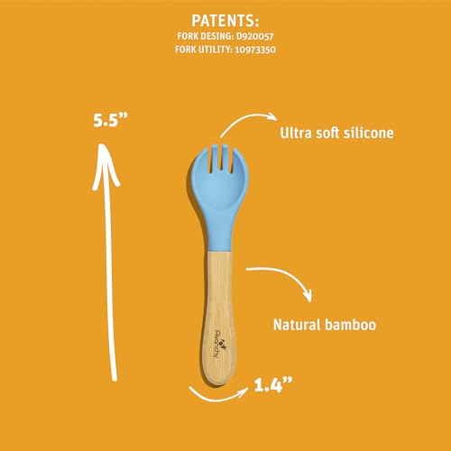 Avanchy Baby Fork Set, Bamboo and Silicone Spork Utensils, Toddler Baby Led Weaning Silverware Cutlery Flatware, Kids First Self Feeding, 2 Pack, 5 Pack, with Pink Fork