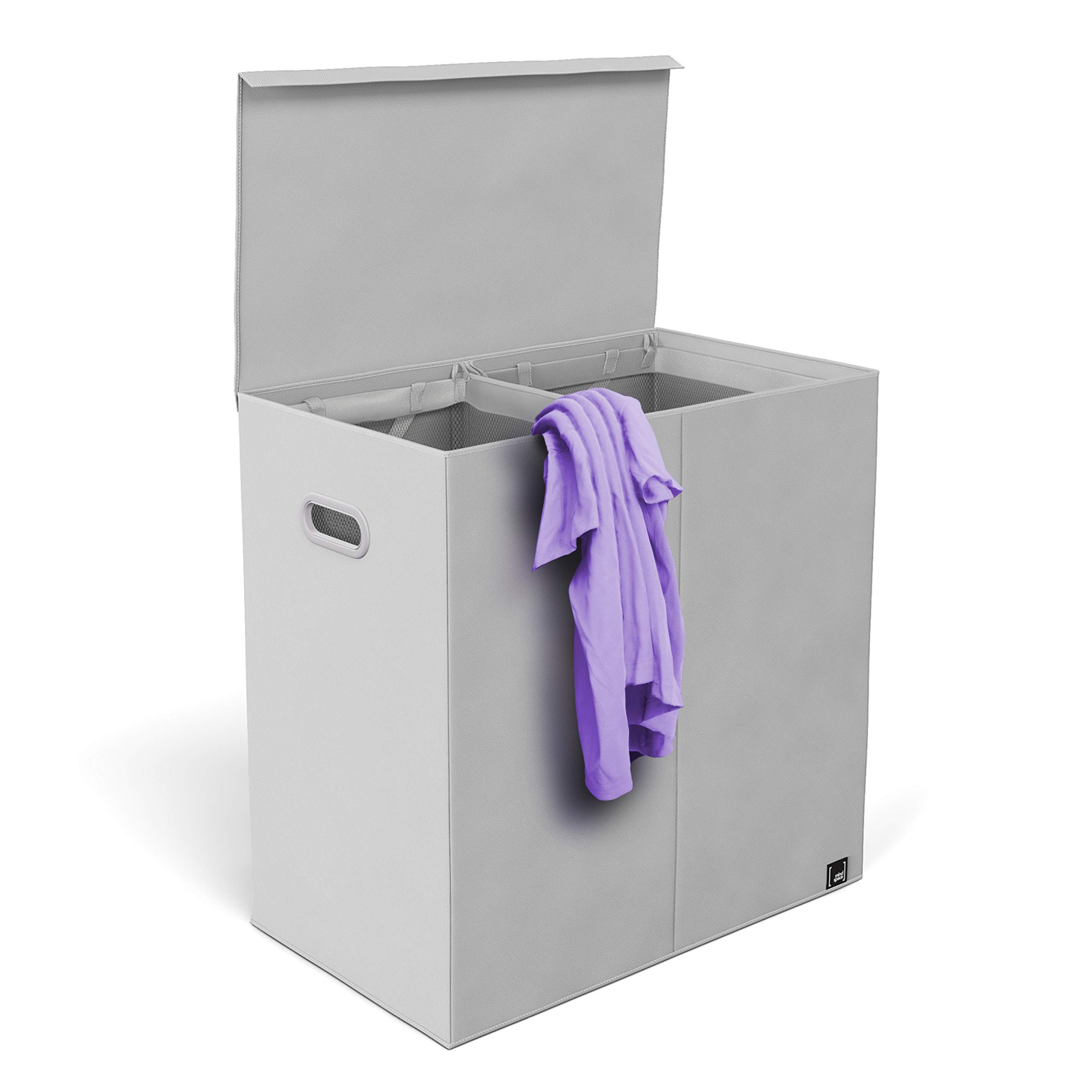 Mindspace Double Laundry Hamper with Lid and Removable Mesh Bags - Woven Canvas Laundry Basket Organization for Bathroom, Bedroom, Kids, Baby - Cool Gray, Oxford Collection