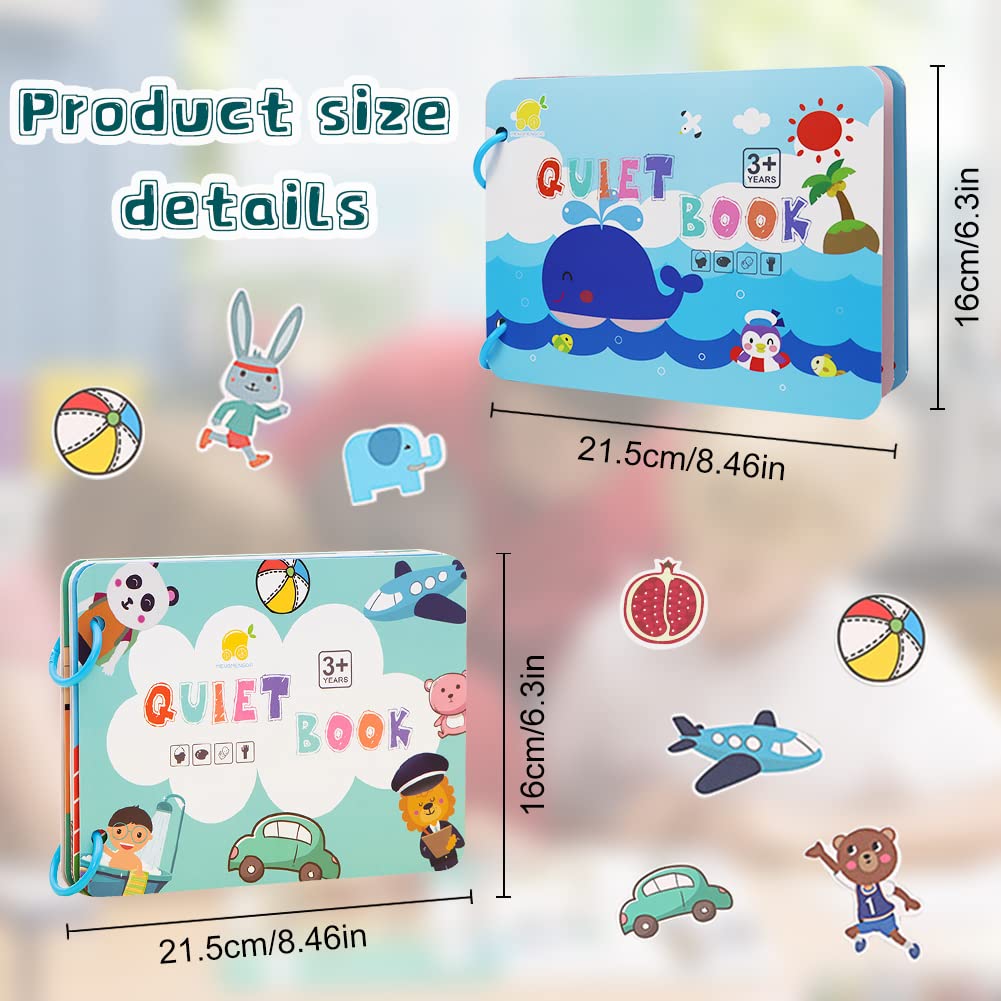 2pcs Quiet Book for Toddlers,Montessori Activity Toys Busy Book Educational Preschool Learning Book for Toddlers 3-6,Toddler Activity Educational,Multi-Element Multi-Page Theme Gameplay