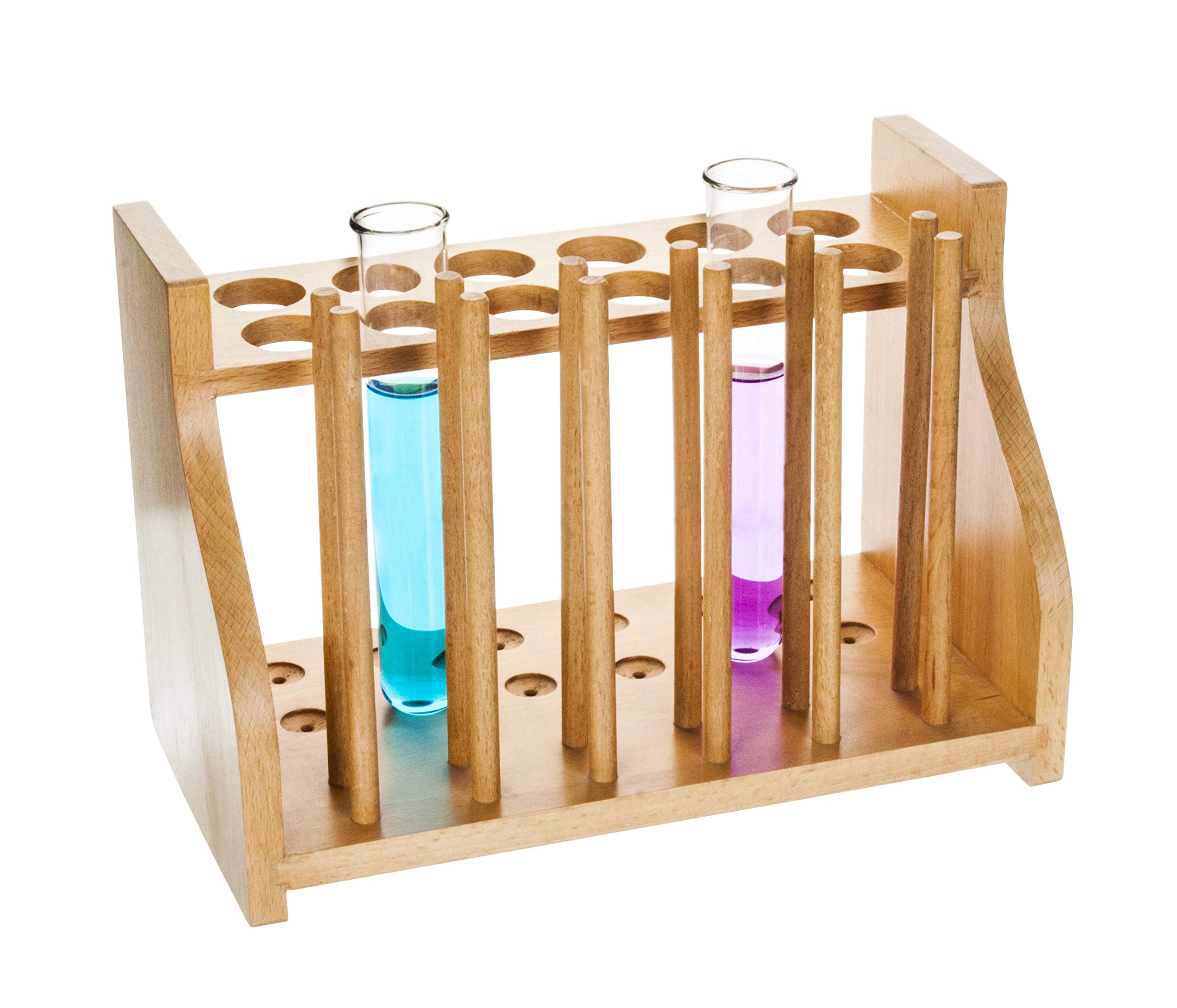 EISCO Wooden Test Tube Rack with 12 Draining Pins - Holds Tubes up to 25mm 9.3" Wide Premium Polished Wood Construction- Eisco Labs