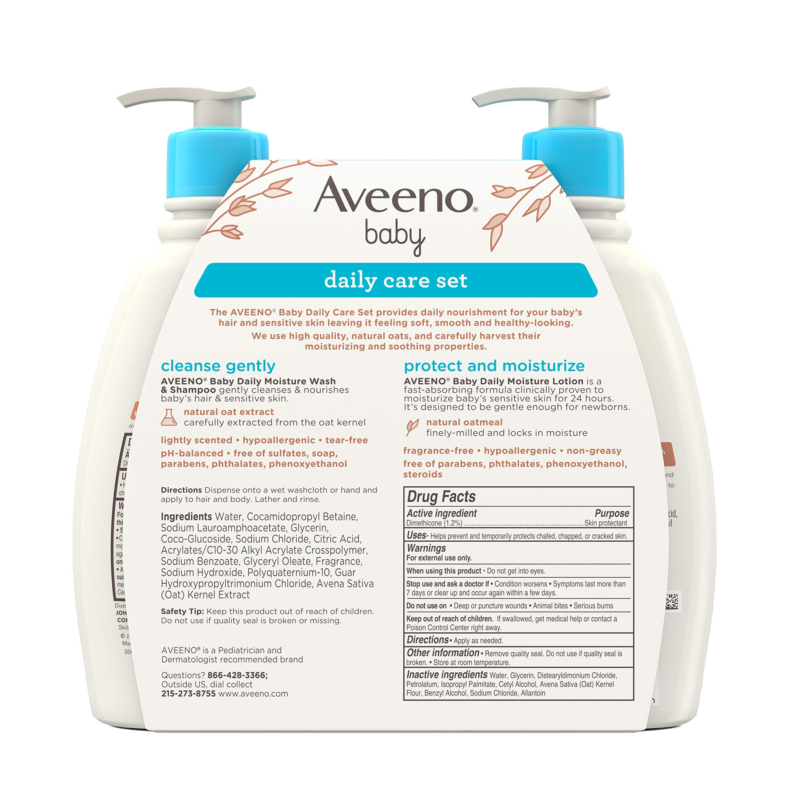 Aveeno Baby Gentle Moisturizing Daily Care Set, Natural Oat Extract, Natural Colloidal Oatmeal, 2 Items