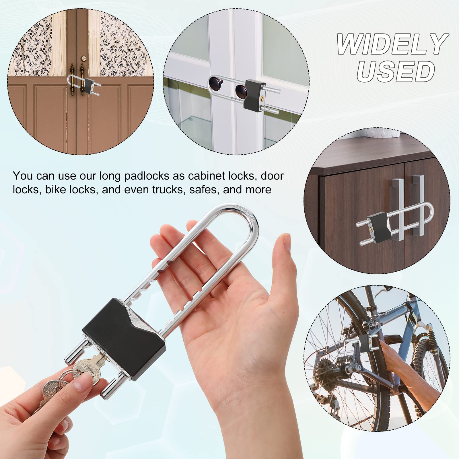 2 Pcs Long Shackle Padlock with Key Solid Brass Removable Adjustable Length Shackle for Gates, Cabinets, Motorcycle, Bike Lock (Red,2 Inch Wide)