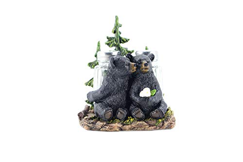 Comfy Hour 3.7" Polyresin Lover Bears Beside Pine Tree Salt and Pepper Bottle, Lodge, Cottage and Cabin Style, Multicolor (Bottle Not Included), Western Retro Collection