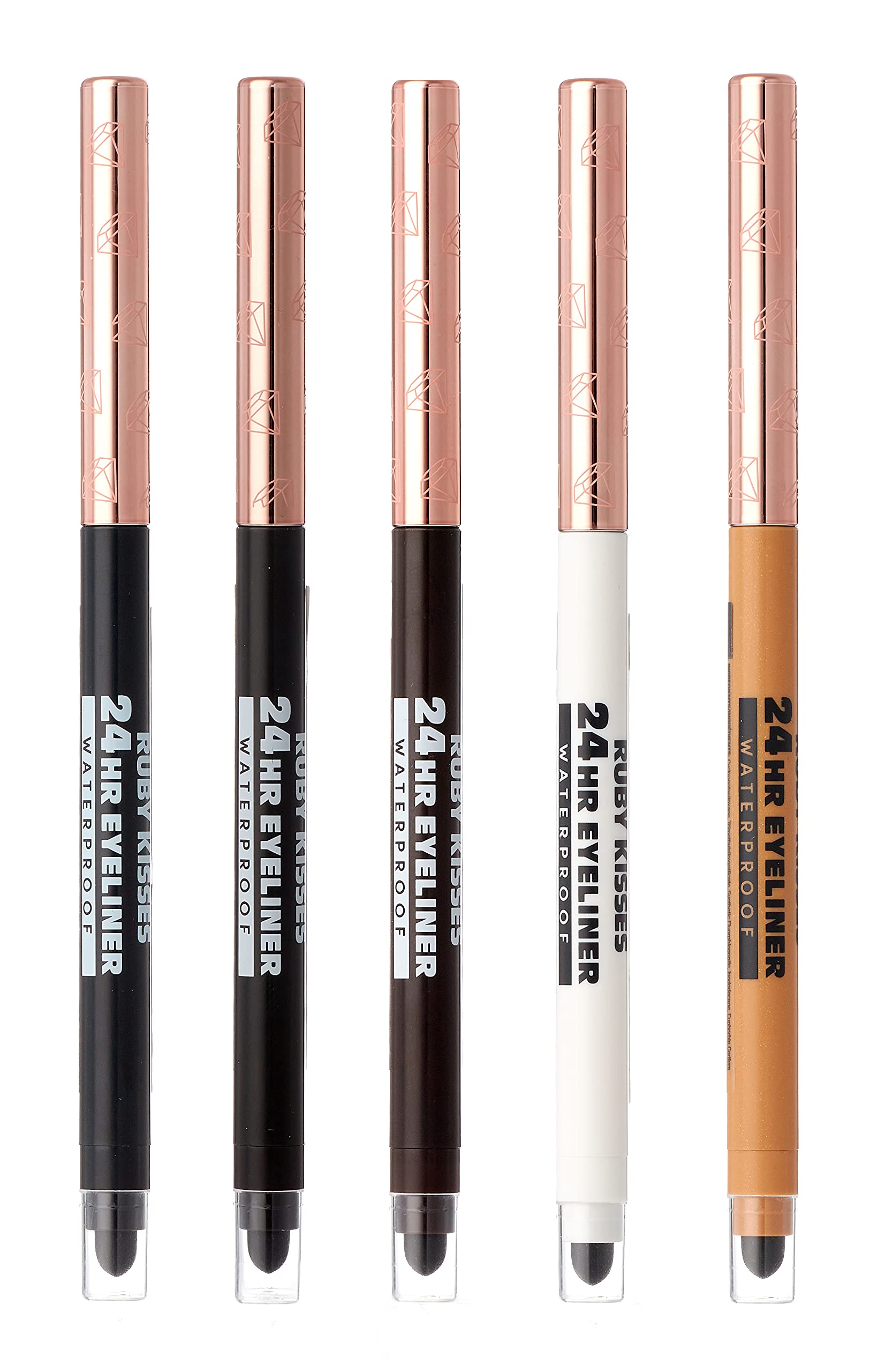 Ruby Kisses Waterproof Eyeliner, 24HR Waterproof Long-Lasting Mechanical Eyeliner Pencil with Built-in Sharpener, Smudgeproof 3 Pack (Black Brown)