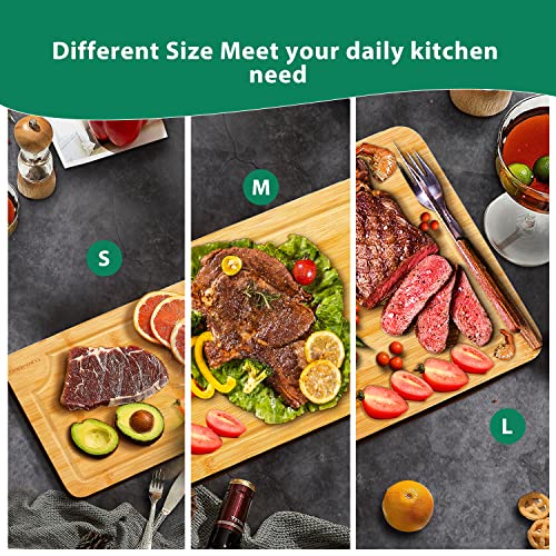 Comhoma Bamboo Cutting Board (3 Piece Set) Wood Cutting Board Kitchen Chopping Board with Juice Groove and Serving Tray for Meat Vegetables Fruits Cheese