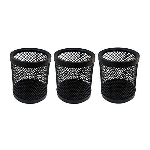 Rely+ Black Metal Wire Mesh Pen and Cup Pencil Holder, Desk Accessories, Makeup Brush Holders & Workspace Organizers for Home, School, 3 Pack…