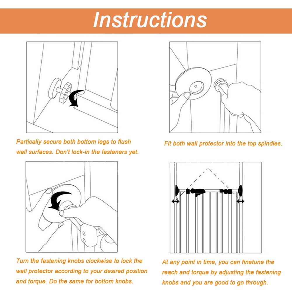 Bestgle 4 Pcs M10 Pressure Mounted Baby Gates Threaded Spindle Rods, 10MM Walk Thru Gates Accessory Screw Bolts Kit, Fit for Pressure Walk Through Baby Safty Gates