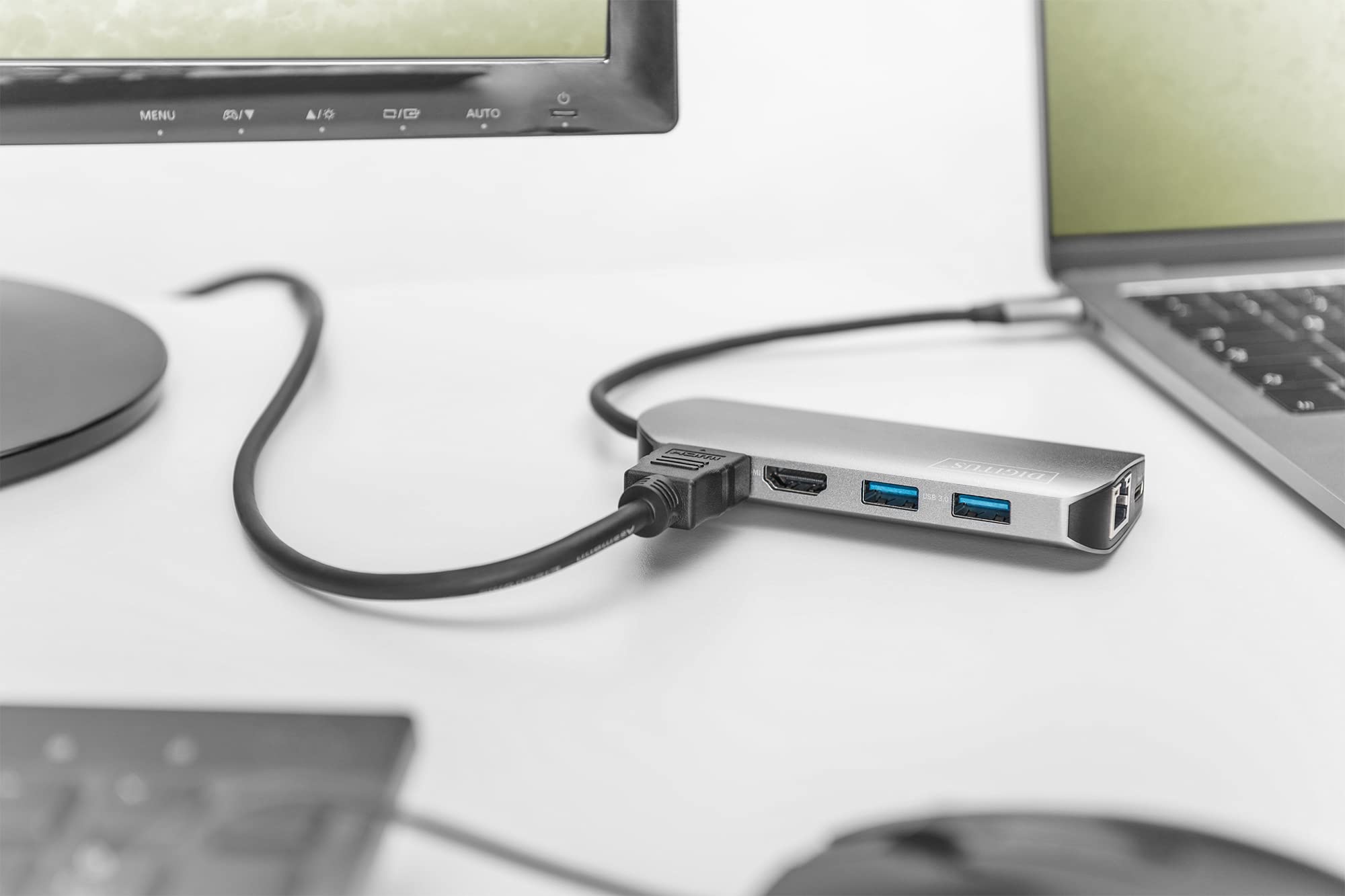 Digitus 8-Port USB-C Dock, 2xUSB3.0, 1xRJ45, 2xHDMI, 1xPD, 1xMicro SD, 1xSD, Grey