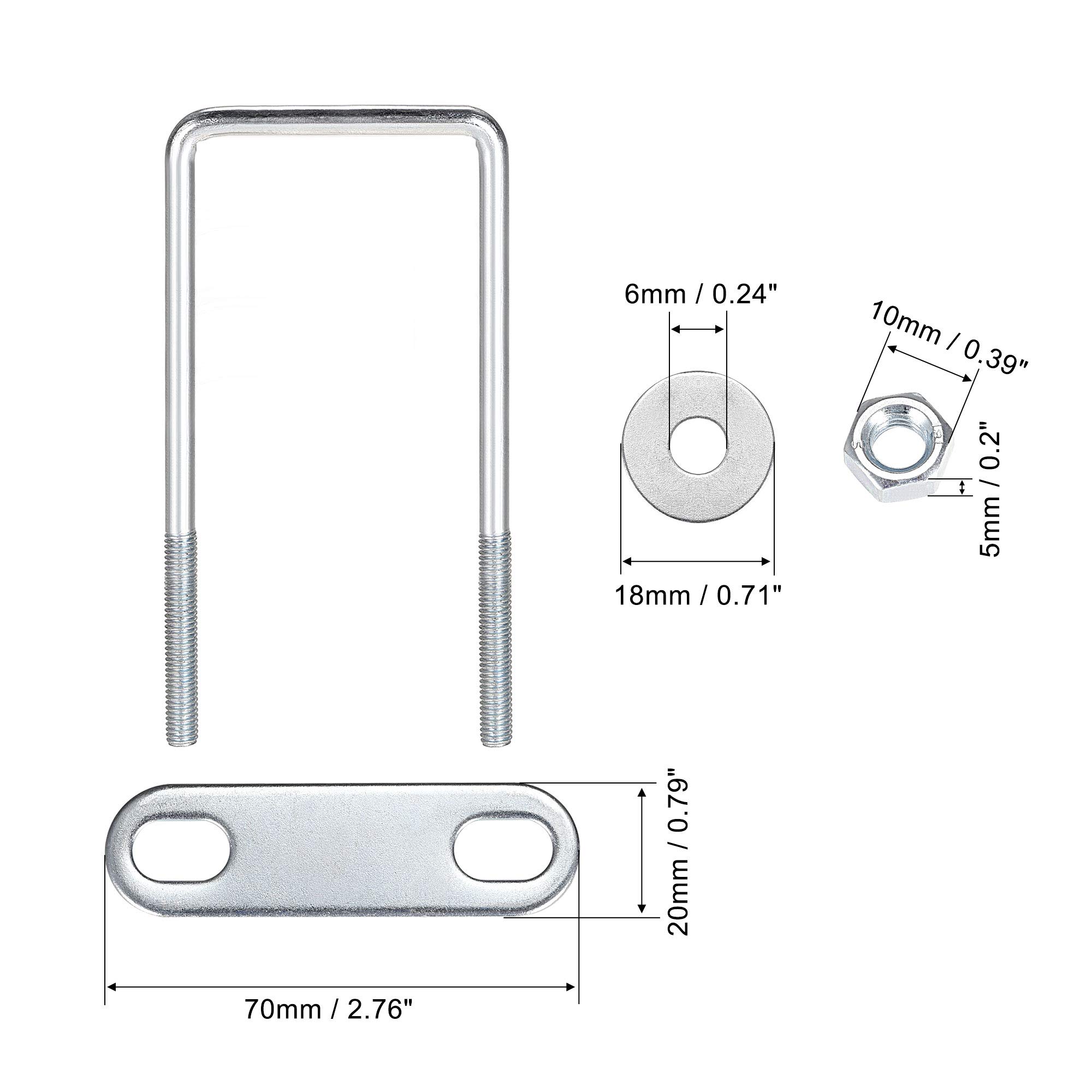 uxcell Square U-Bolts 2"(50mm) Inner Width 150mm Length Carbon Steel M6 with Nuts, Plate, Washers