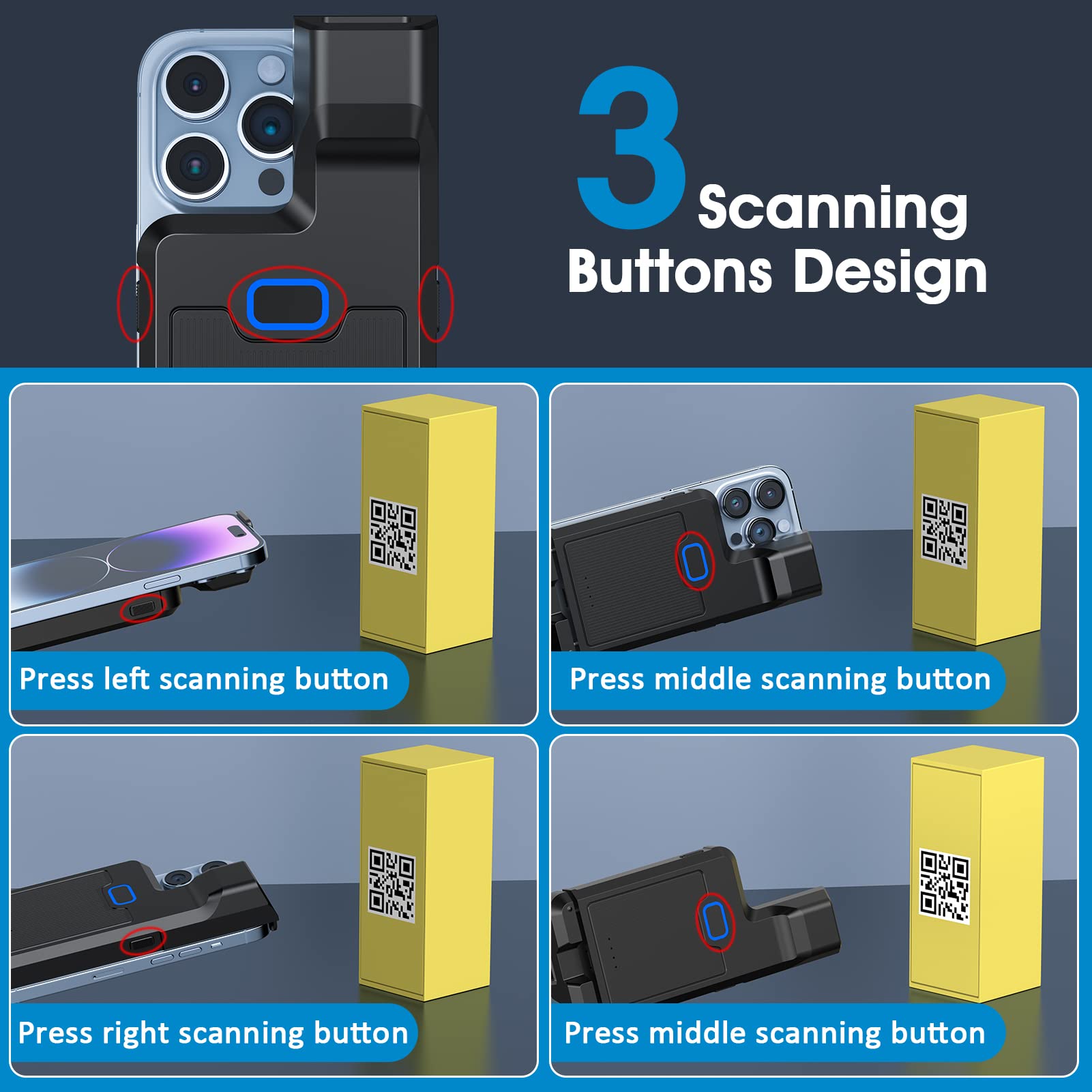2D QR Bluetooth Barcode Scanner, Wireless Adjustable Back Clip Phone Bar Code Scanner for 1D 2D Data Matrix Code Reader, Work with iPhone, Android, iOS for Warehouse Library Book Inventory
