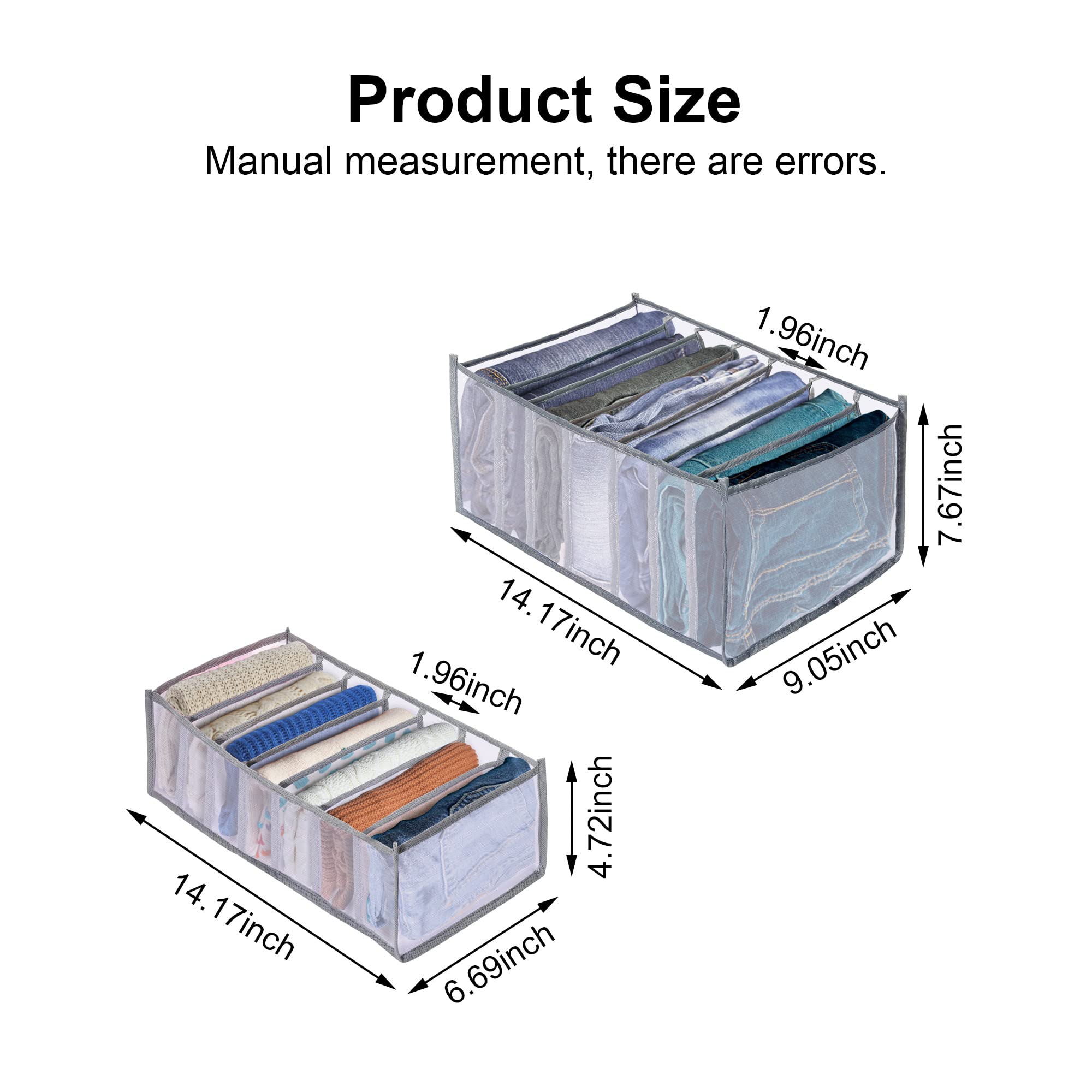 Arrozon 2 Pcs Wardrobe Clothes Organizer 7 Grids,Closet Organizers and Storage Baskets,Clothes Organizer For Folded Clothes,Storage Box For Jeans, Pant, Sweaters, t-Shirt, Underwear
