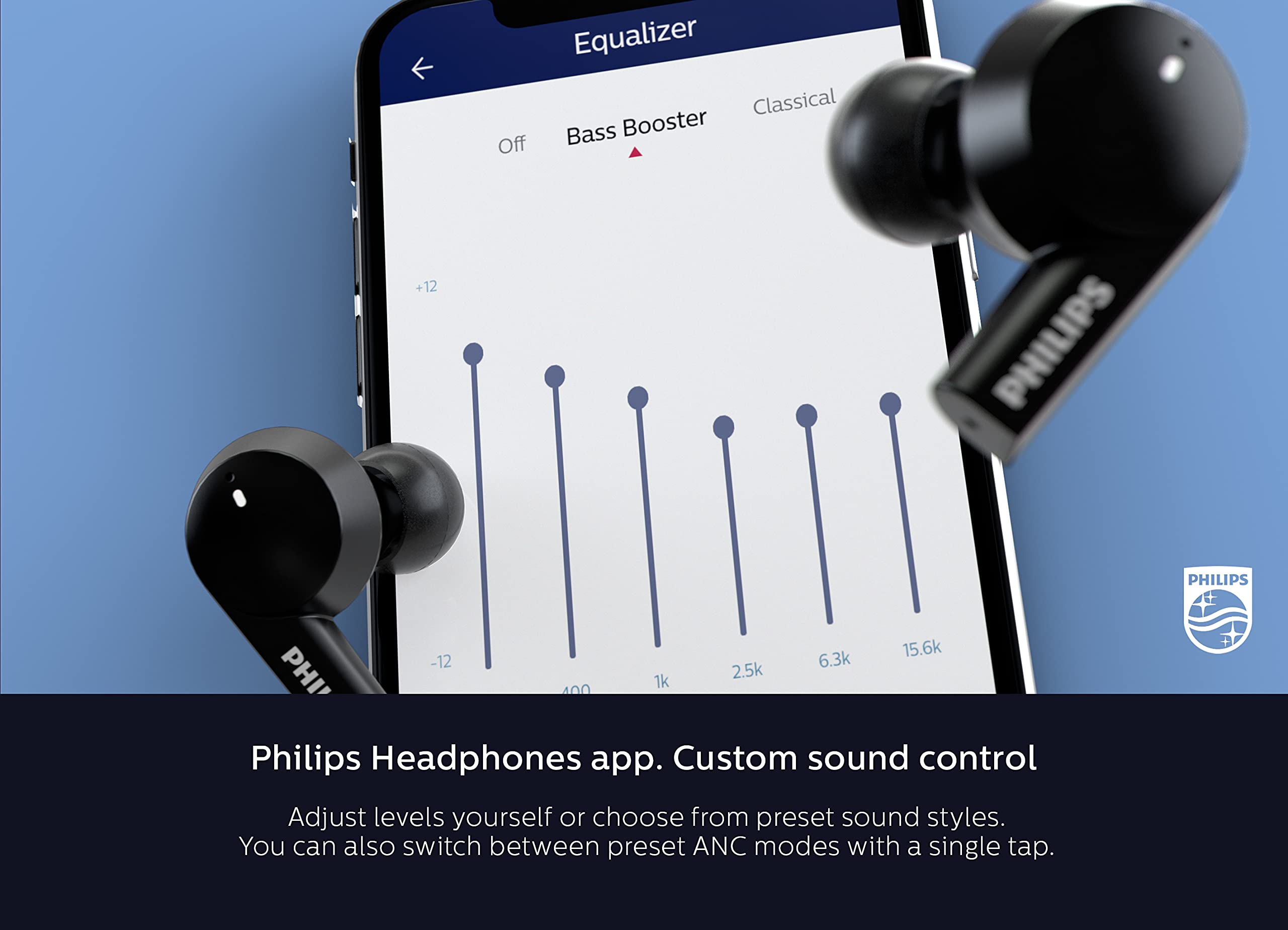 Philips T5505 Wireless Earbuds with Active Noise Canceling (ANC) and IPX5 Water Resistance, Black