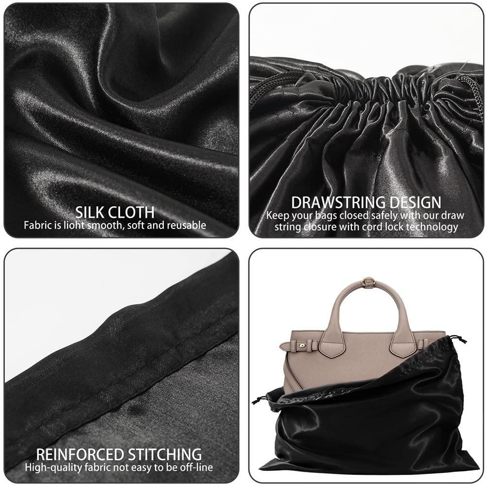 2 PCS Dust Cover Storage Bags Dust Bags for Handbags Large, Silk Drawstring Purse Storage Bag for Handbags Purses, Shoe Boots, Travel Organizer (Black + White, 23.6 * 19.6 in)