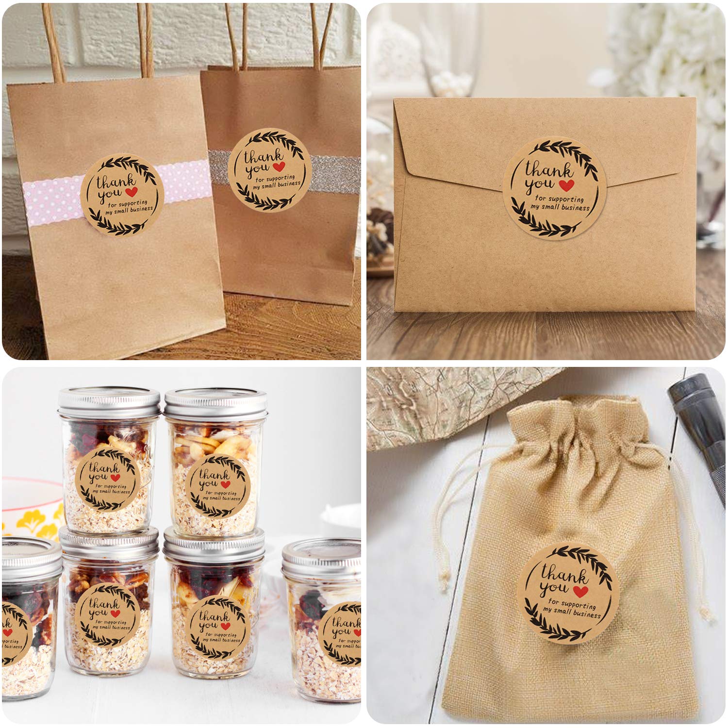 2" Thank You for Supporting My Small Business Stickers Round Kraft 500 Labels Per Roll