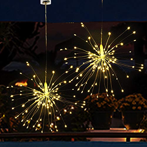 2 Pack Firework Lights Led Copper Starburst Lights , 8 Mode Remote Control String Lights, halloween decorations , Waterproof Starburst Lights, Fairy Lights for Festival, Party, Garden (Warm White)