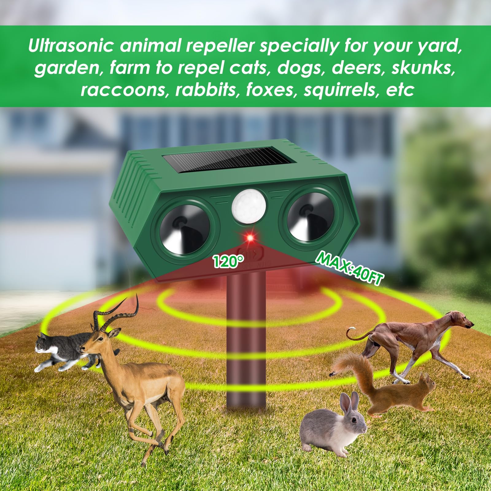 4 Pack Animal Repellent Ultrasonic Cat Repeller Deer Repellent Solar Animal Repeller with Motion Sensor Detection Dog Fox Raccoon Repellent Squirrel Repellent Skunk Repellent Deterrent for Yard