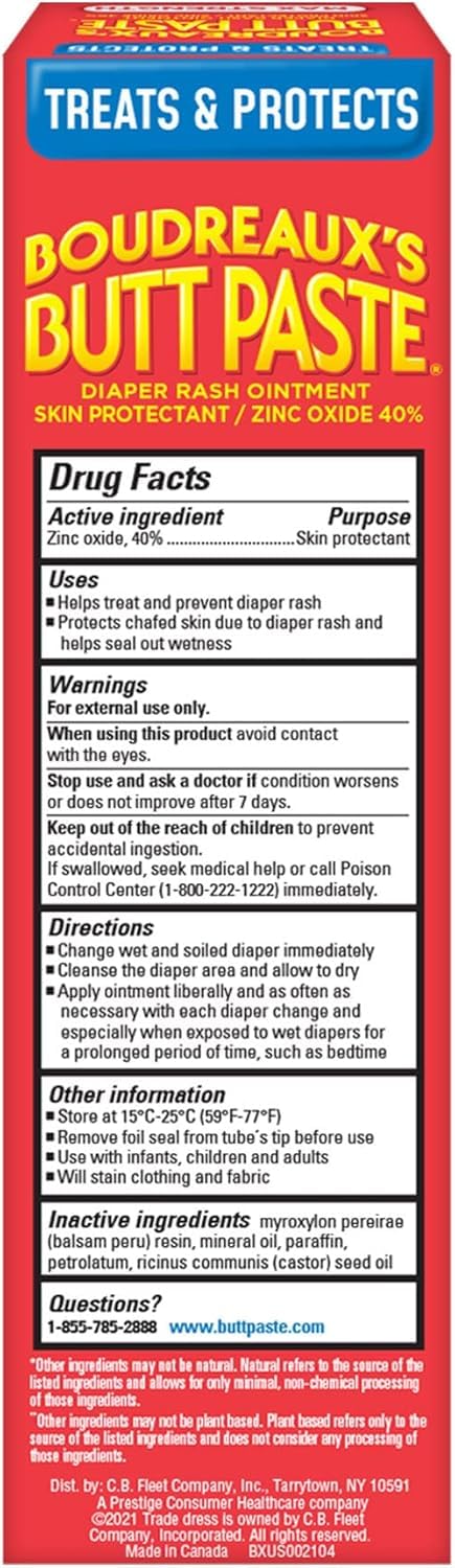 Boudreaux's Butt Paste Maximum Strength Diaper Rash Cream, Ointment for Baby, 4 oz Tube (Pack of 4)