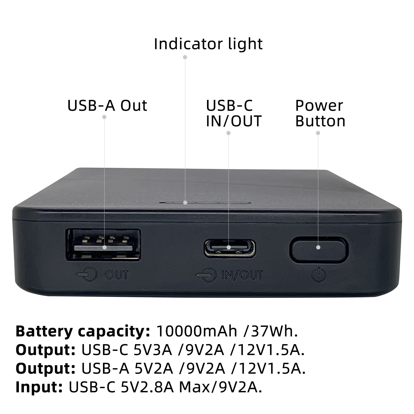 CONQUECO Rechargeable Battery/Power Bank 5v 10000mAh for Heated Jackets, Heated Hoodies and Heated Vests (Black)