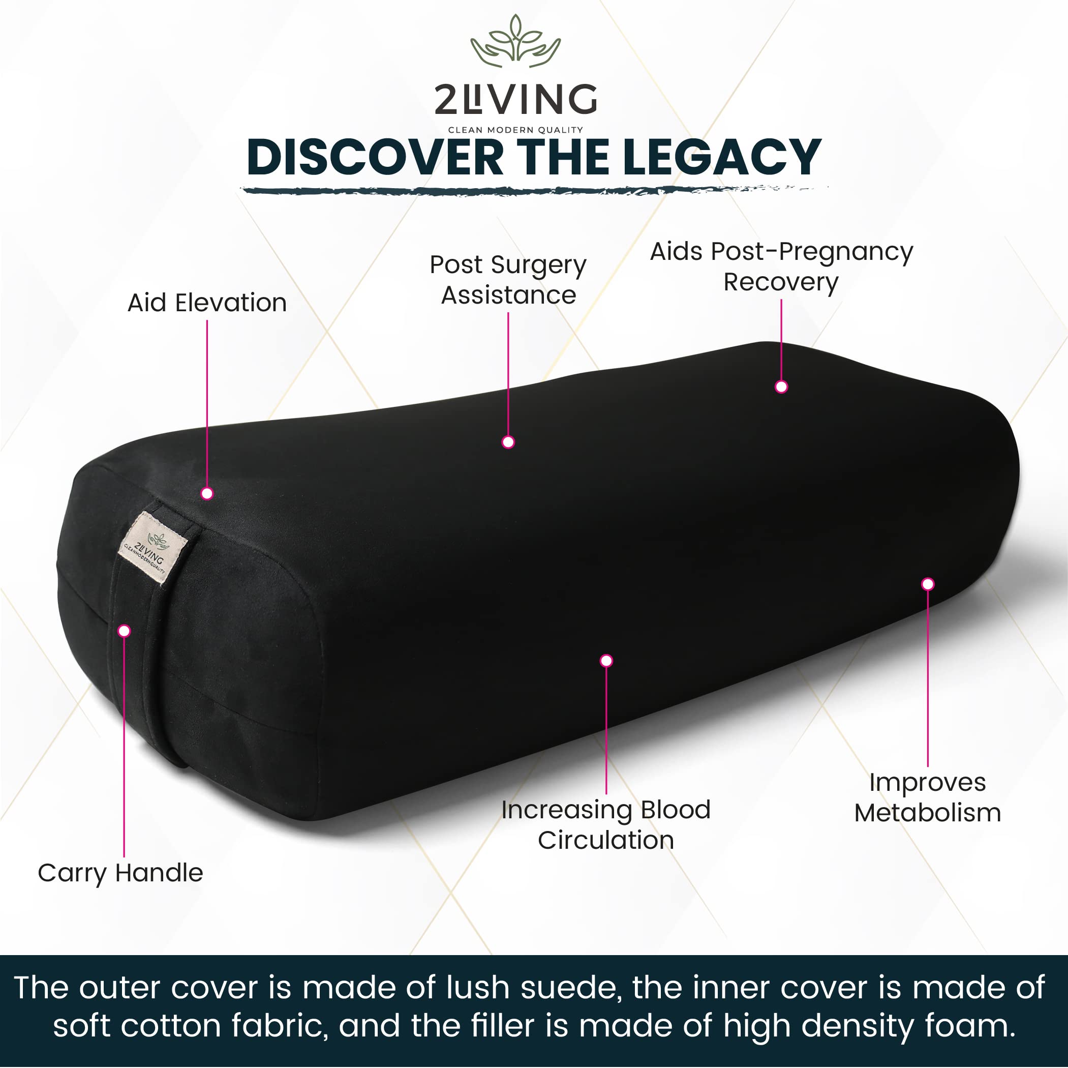 2Living Yoga Set Includes - Yoga Bolster (Yoga Pillow), Yoga Strap, and E-book