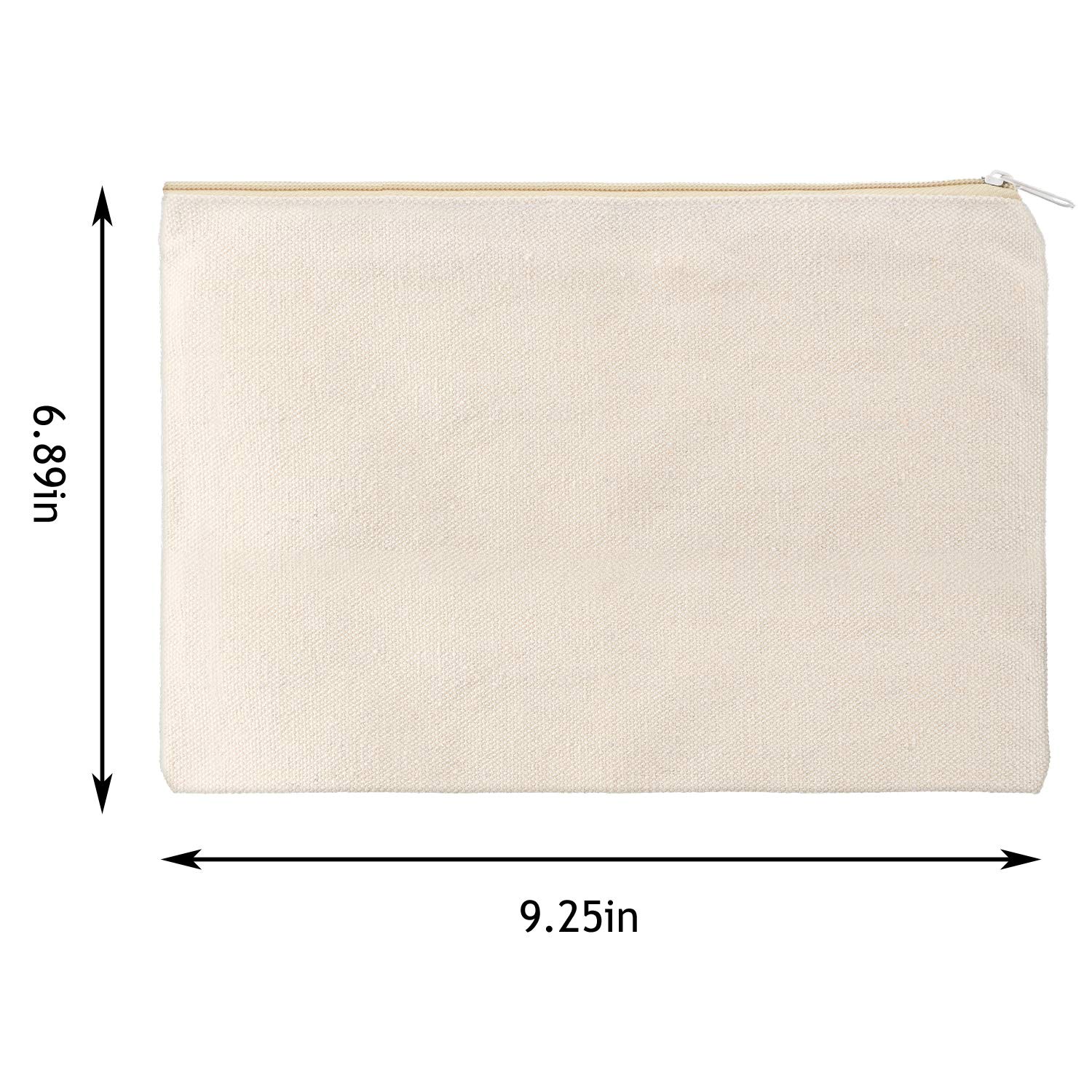 Juinelate 10 Pack Large Blank Canvas Makeup Multi-Purpose Cosmetics Bag with Zipper, Beige