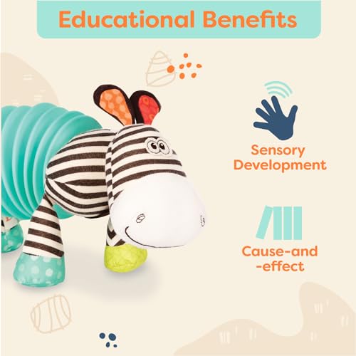 B. baby – Sensory Zebra Plush – Zebra Accordion – Interactive Stuffed Animal – Musical Baby Toy – 6 Months + – Squeezy Zeeby