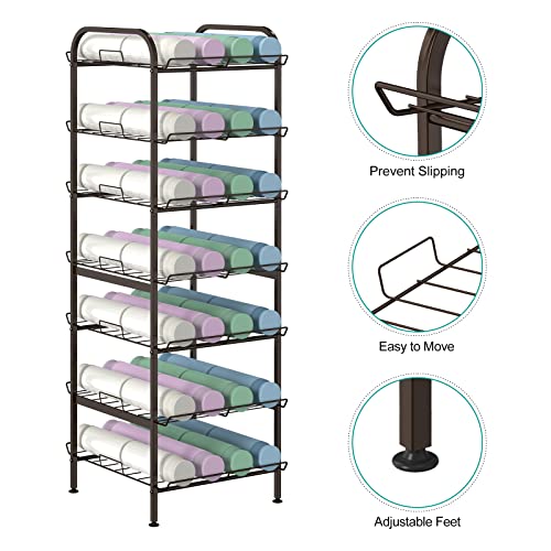 7 Tier Water Bottle Organizer Freestanding Water Bottle Storage Rack Metal Water Bottle Stand Holder for Kitchen Pantry Home Party Large Storage Rustic Brown