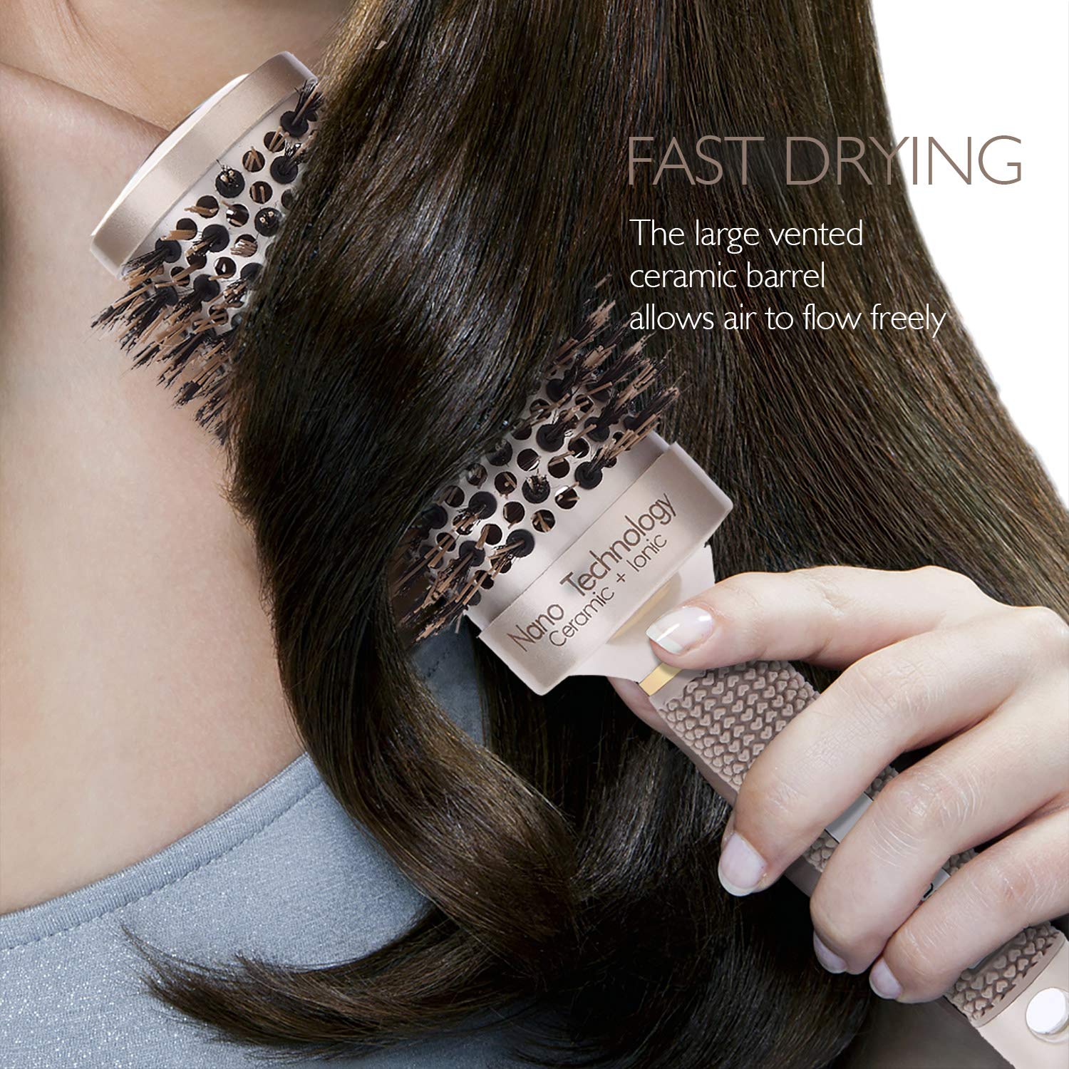 Baasha Hair Brush, Large 3 Inch Round Brush with Boar Bristle, Vented Ceramic Barrel, for Long Hair, Curly Hair, Salon Quality, 1 Count