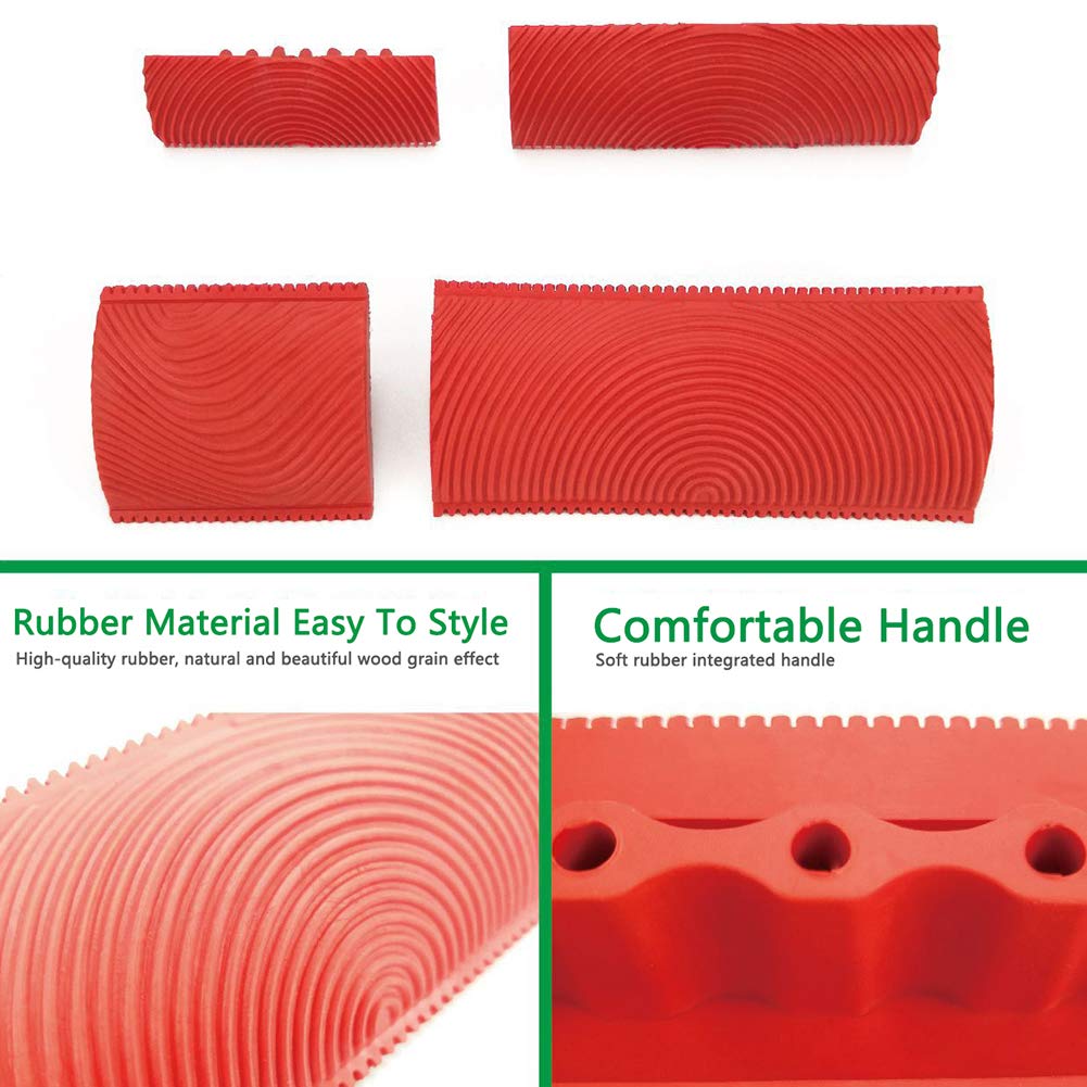 4 Pieces Wood Graining Tool,Wood Grain Tool, Rubber Wood Pattern Graining Knurling Tool On All Surfaces