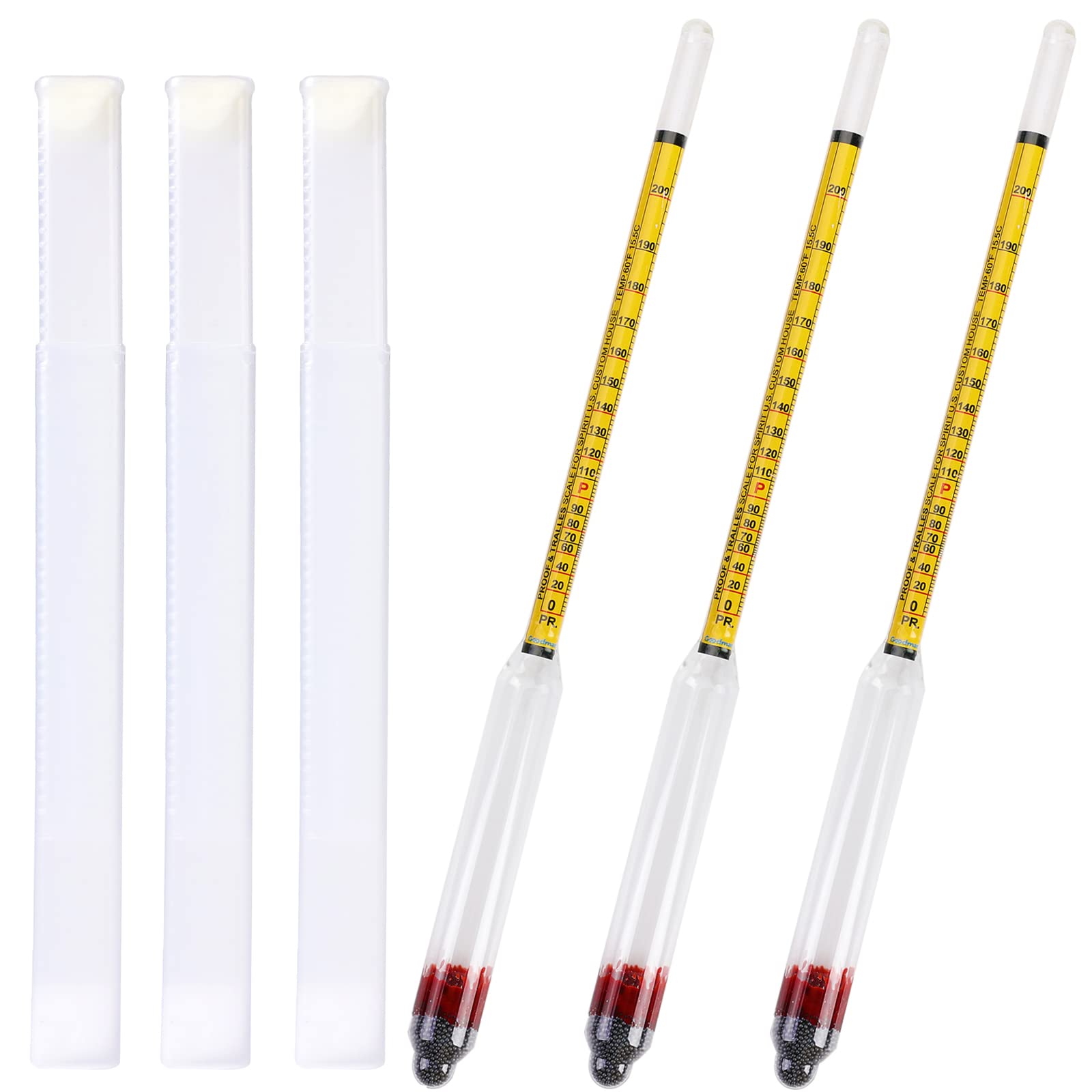 3 Pcs Glass Hydrometer Alcohol 0-200 Proof and Tralle Accurate Alcohol Digital Hydrometer for Liquor Distilling Moonshine Alcoholmeter High Alcohol Proof