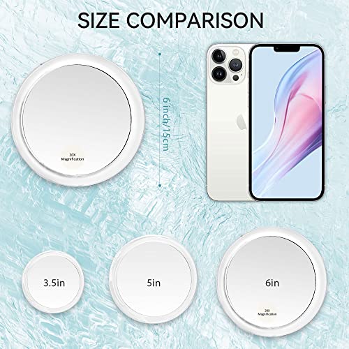 MIYADIVA 20x Magnifying Mirror, Small Magnifying Mirror with Suction Cup, Magnified Mirror, Close Up Mirror for Precise Details of Makeup, Super Magnification, 6" Dia