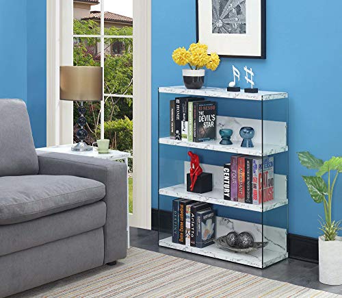 Convenience Concepts SoHo 4 Tier Wide Bookcase, White Faux Marble
