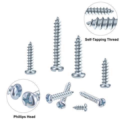FARRAY Wood Screws, 224pcs Wood Screws Assortment Kit, Galvanized Carbon Steel Phillips Screw Set, Round Head Screws, Assorted Screws, Assorted Wood Screws, Screw Set Assortment, Self Tapping Screws
