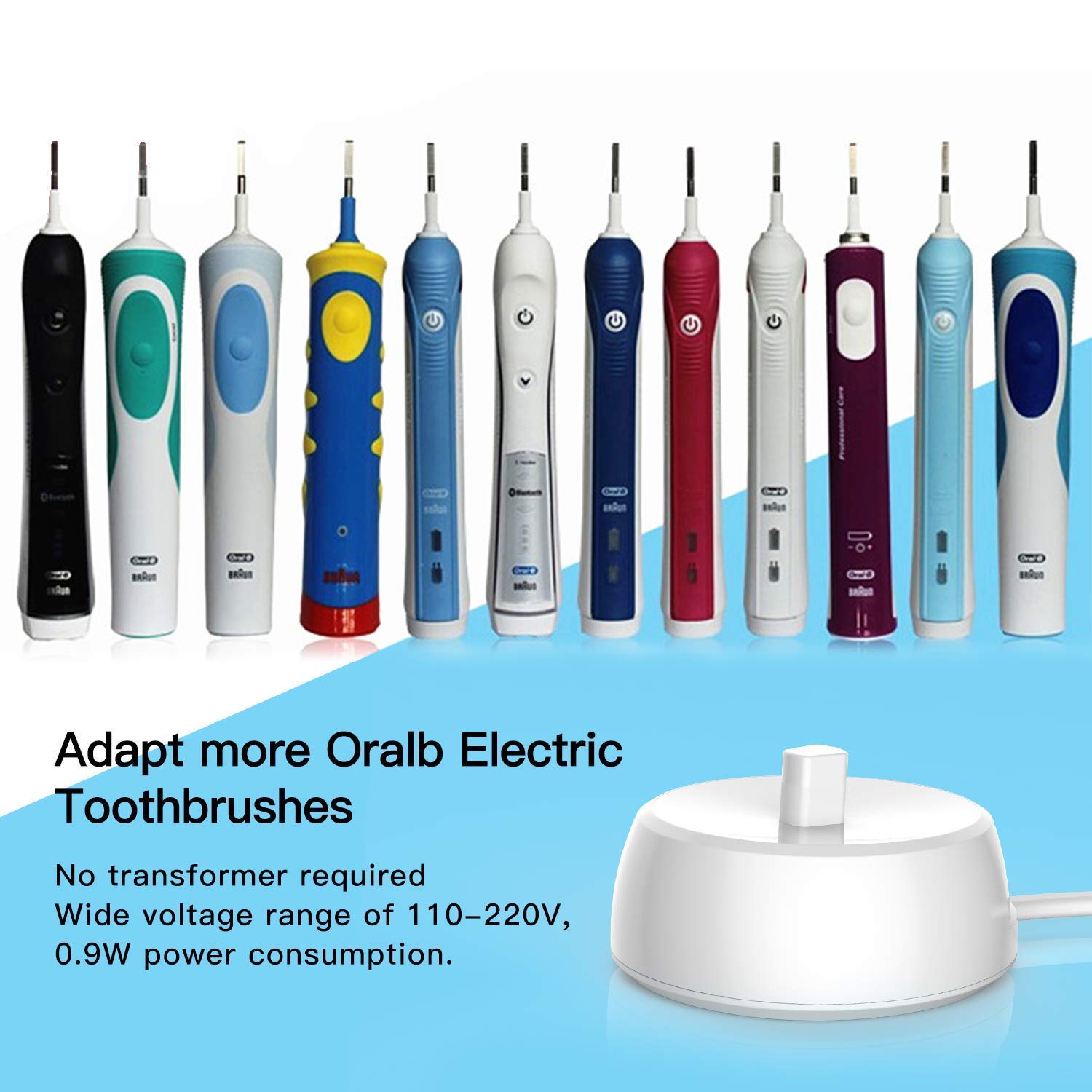 Electric Toothbrush Charger Base, Toothbrush Replacement Charger for Model 3757, Portable Travel Inductive Charger with ABS Cable, Model 3709, 3756, AC Powered, White (110-220V)