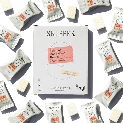 Tirtyl Skipper Foaming Hand Soap Tablet Refills - 12 Pack - 96 fl oz total (12x 8 fl oz) - New Formula - Compostable Packaging - Lemon & Makrut