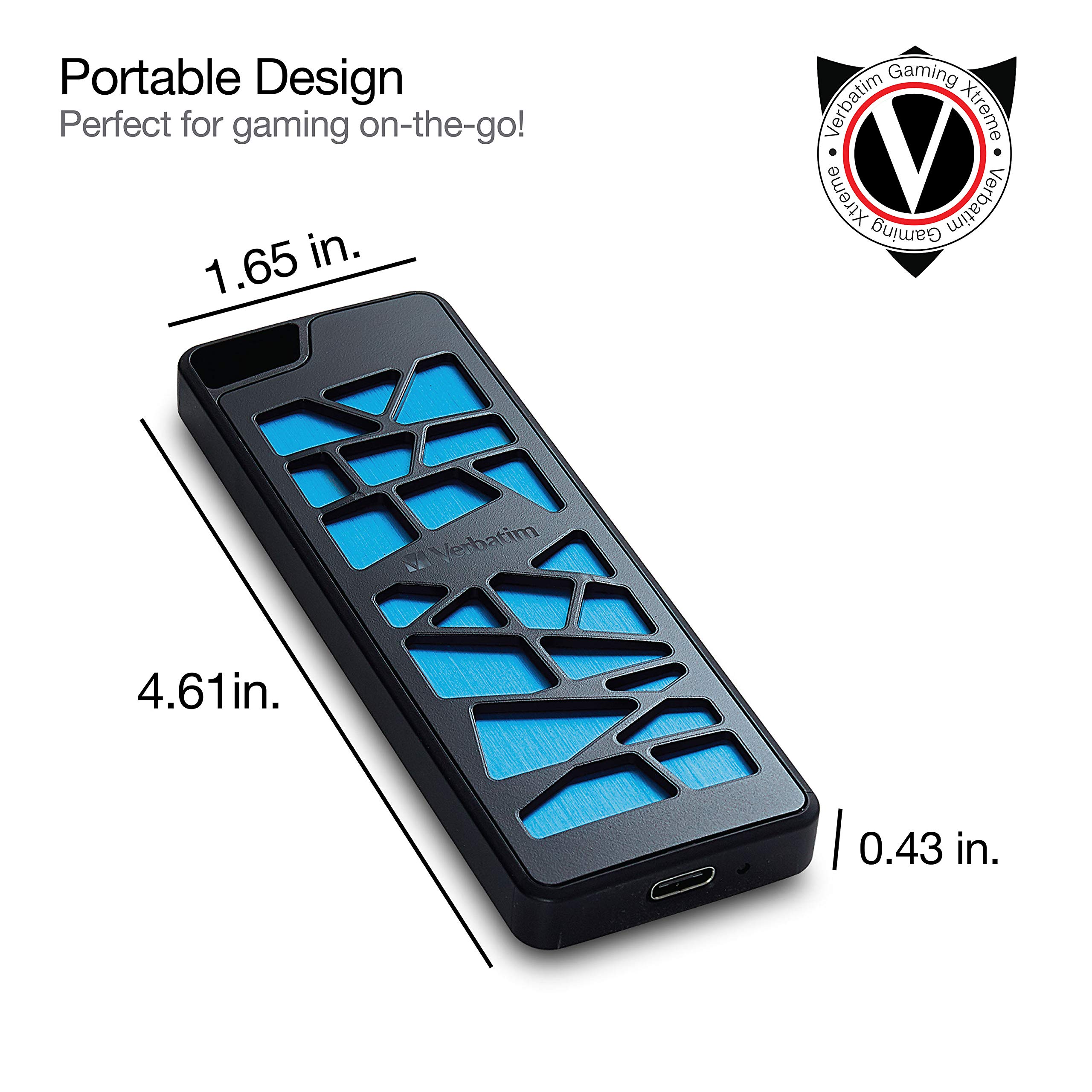 Verbatim 512GB VGX1000 Portable Gaming SSD Up to 1000 MB/s PCIe NVMe USB-C USB 3.2 Gen 2 External Solid State Drive