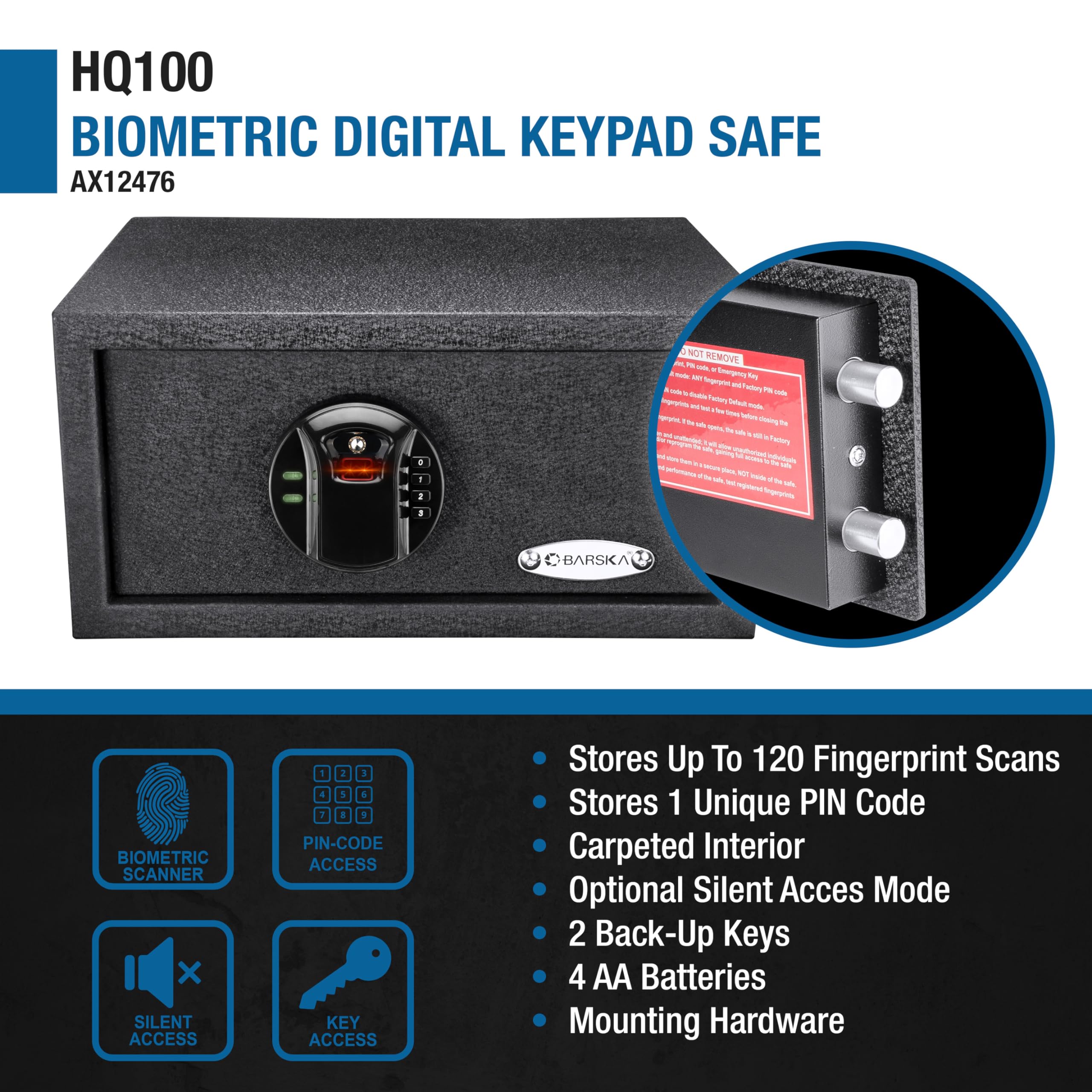 Barska Digital Keypad Biometric Fingerprint Security Home Safe Box - 0.46 Cu Ft Compact