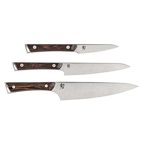 Shun Cutlery Kanso 3 Piece Starter Knife Set, Kitchen Knife Set, Includes 8" Chef's Knife, 3.5" Paring Knife, and 6" Utility Knife, Handcrafted Japanese Kitchen Knives