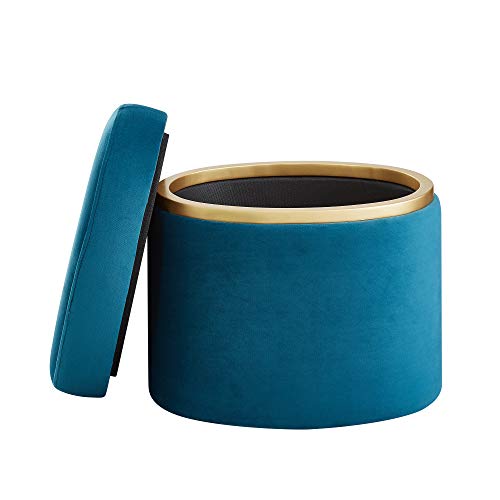 Amazon Brand β Rivet Asher Oval Upholstered Storage Ottoman, 18"W, Teal Velvet