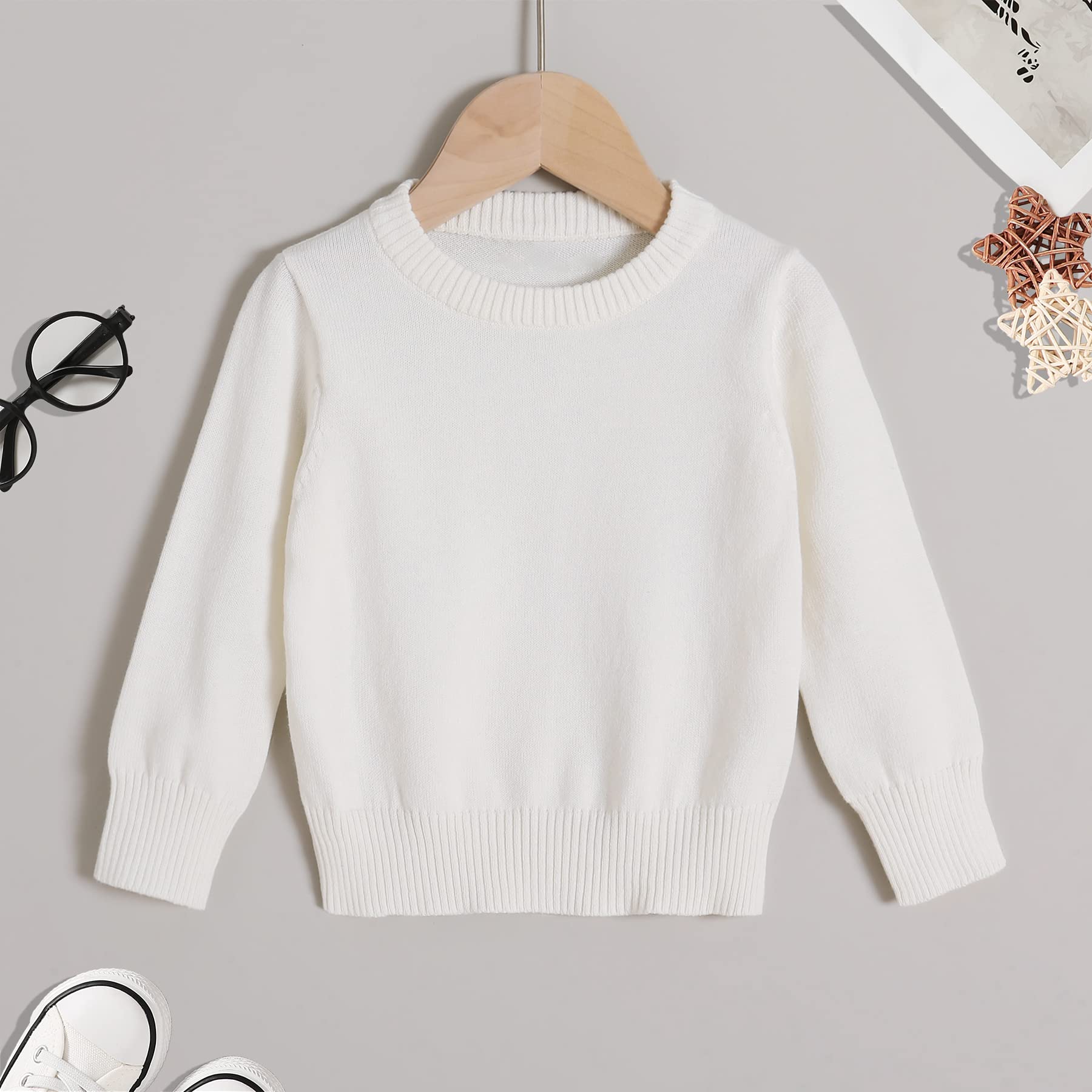 Baby Boys Girl Organic Cotton Sweater Tops Kids Fall Winter Knit Sweater Solid Color Outfit 1-5T (White, 18-24 Months)