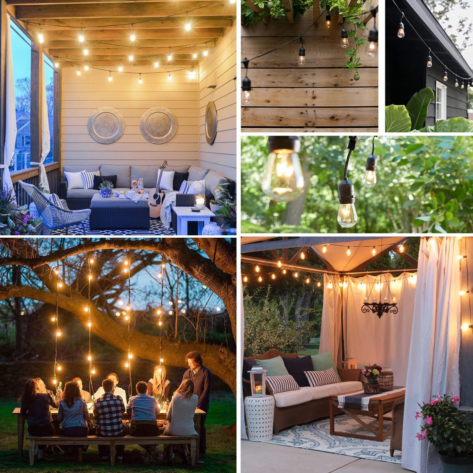 AONNYO 49FT Outdoor String Lights with 11W Edison Bulbs, Waterproof 15 Hanging Sockets with 15 Shatterproof LED Bulb Garden Light String, Create Ambience for Party, Backyard, Garden(49FT-WarmWhite)