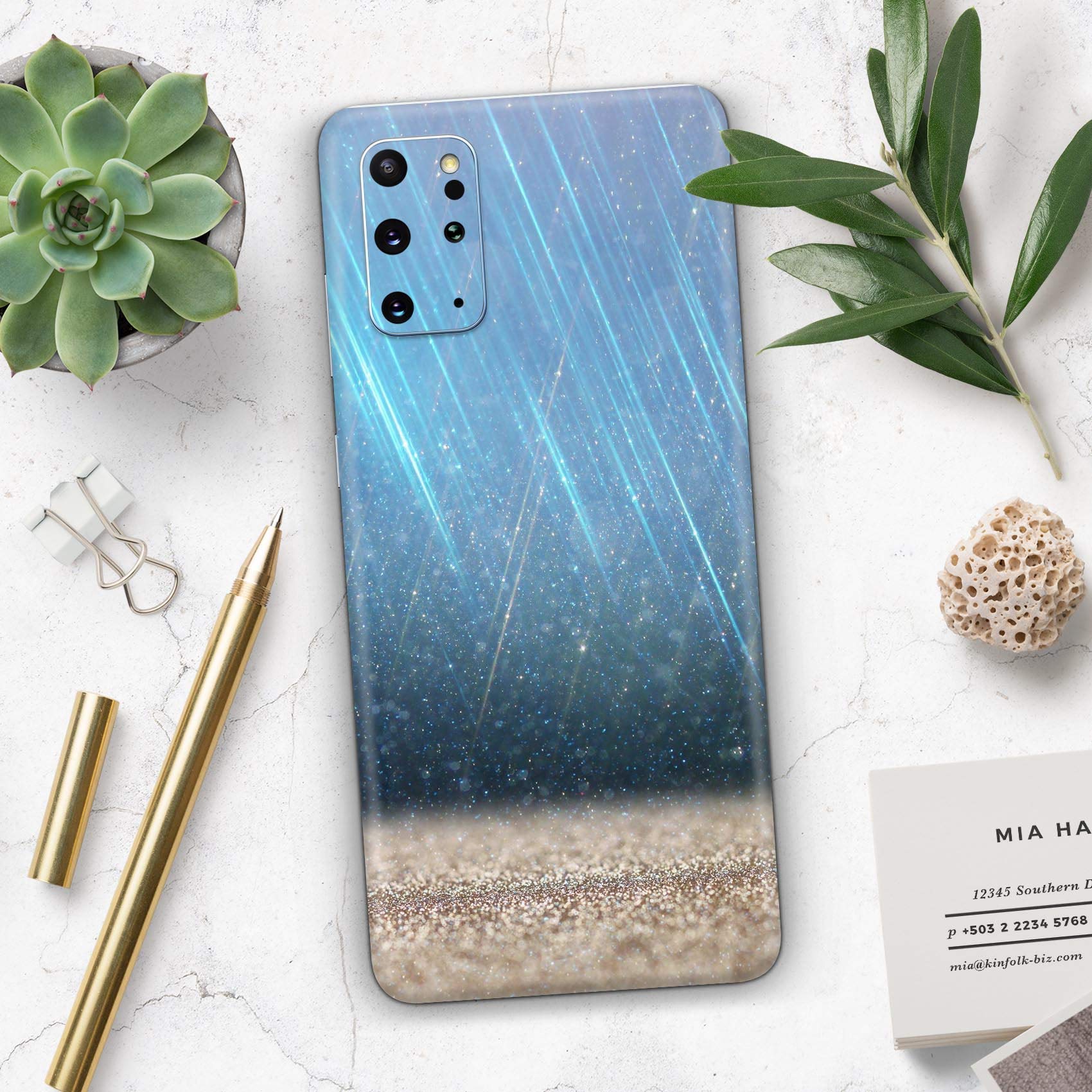 DesignSkinz Strachted Blue and Gold Protective Vinyl Decal Wrap Skin Cover Compatible with The Samsung Galaxy S20 (Screen Trim & Back Glass Skin)